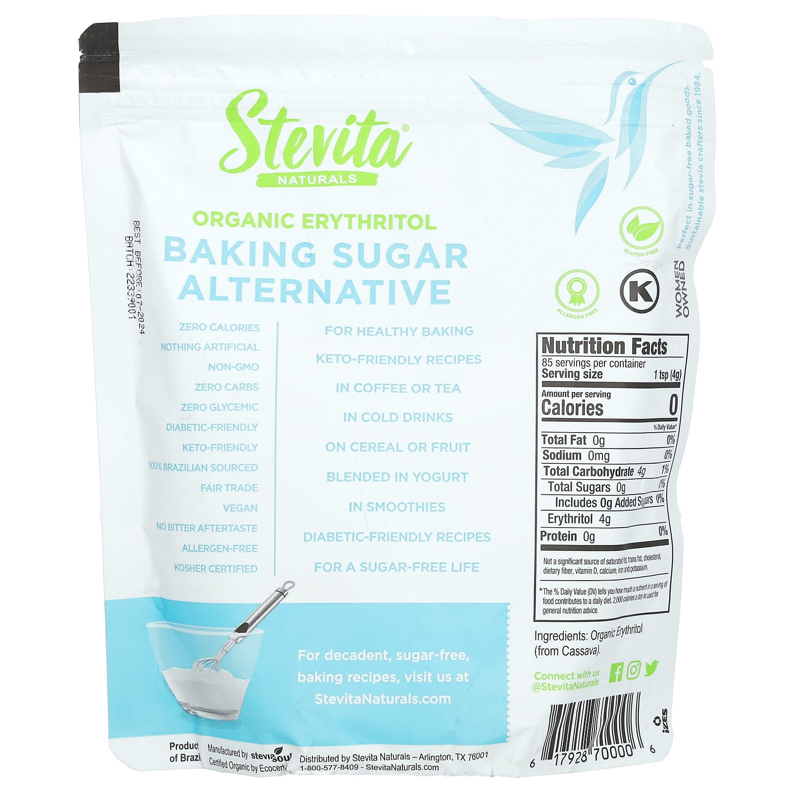Stevita, Baking Sugar Alternative, Organic Erythritol, 12 oz (341 g)