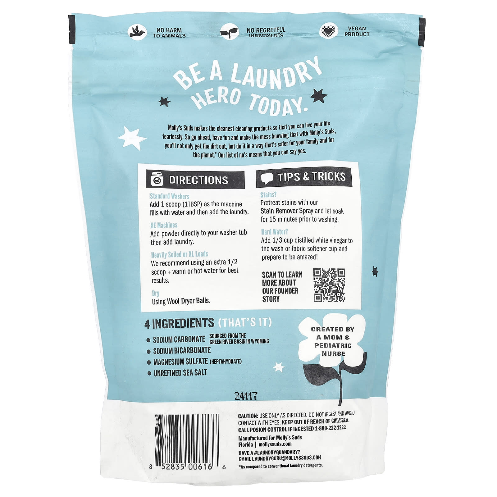 Molly's Suds, Laundry Powder, Unscented, 47 oz (1.3 kg)