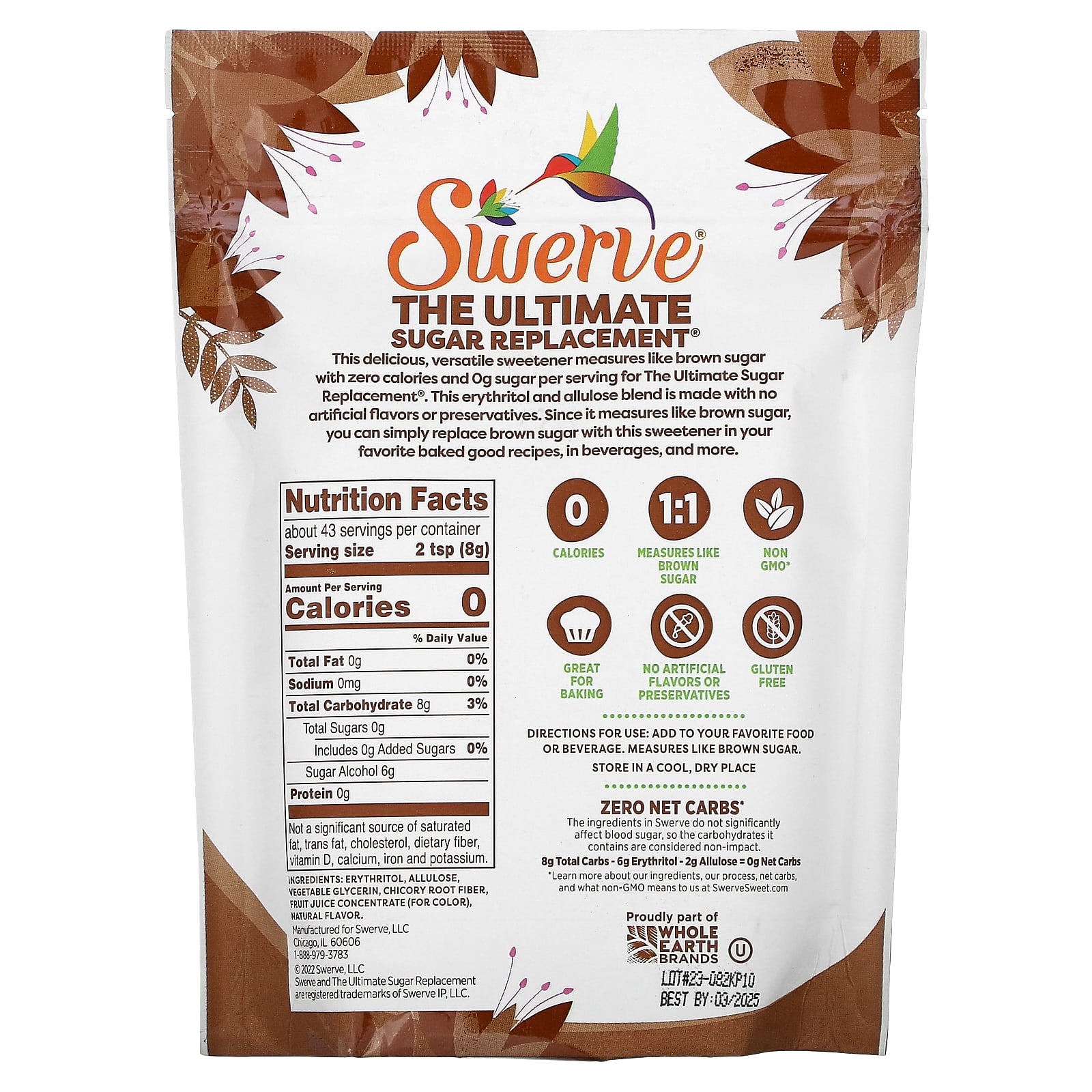 Swerve, Brown Zero Calorie Sweetener, 12 oz (340 g)