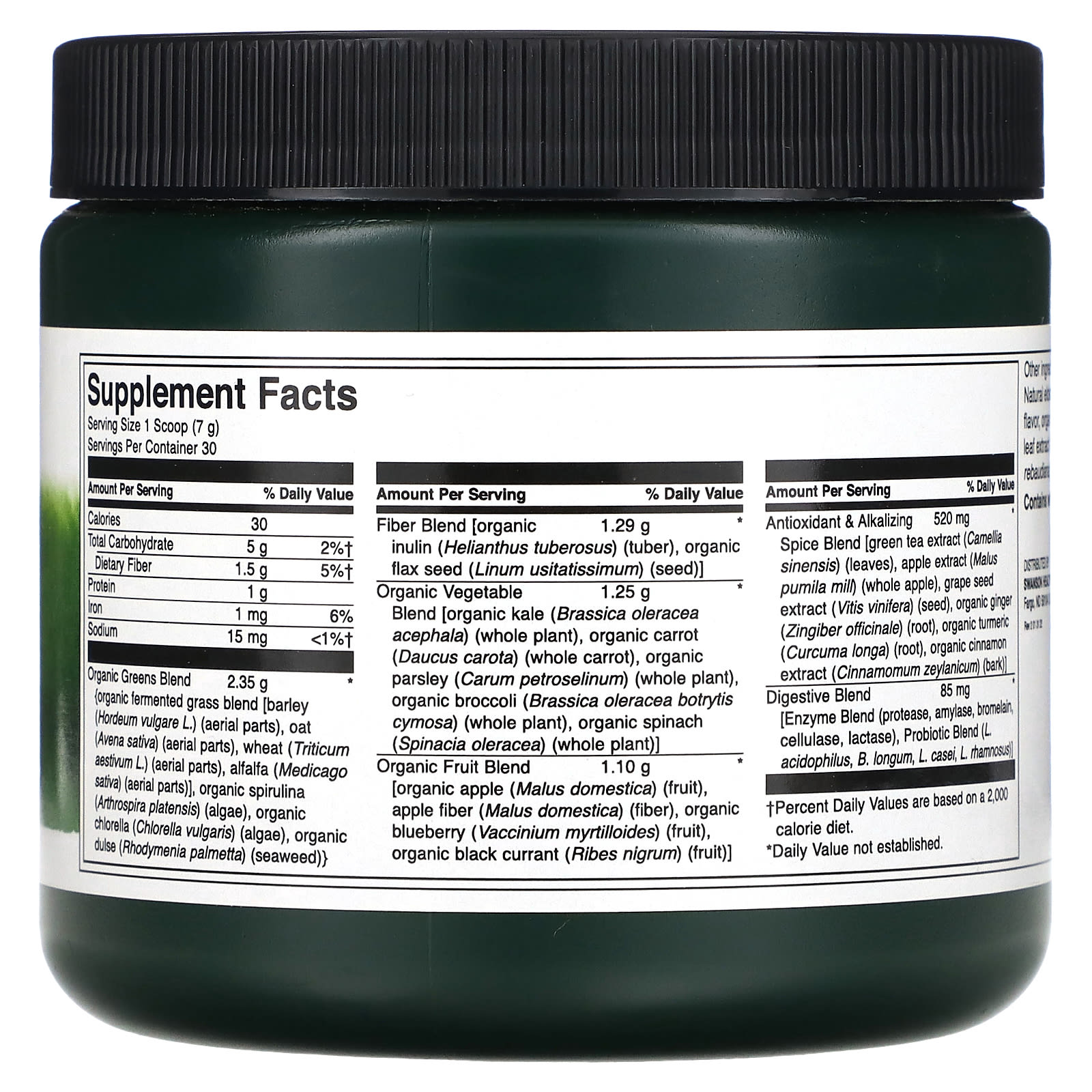 Swanson, Fermented Alkalizing Greens Drink Mix With Probiotics, 7.4 oz ...