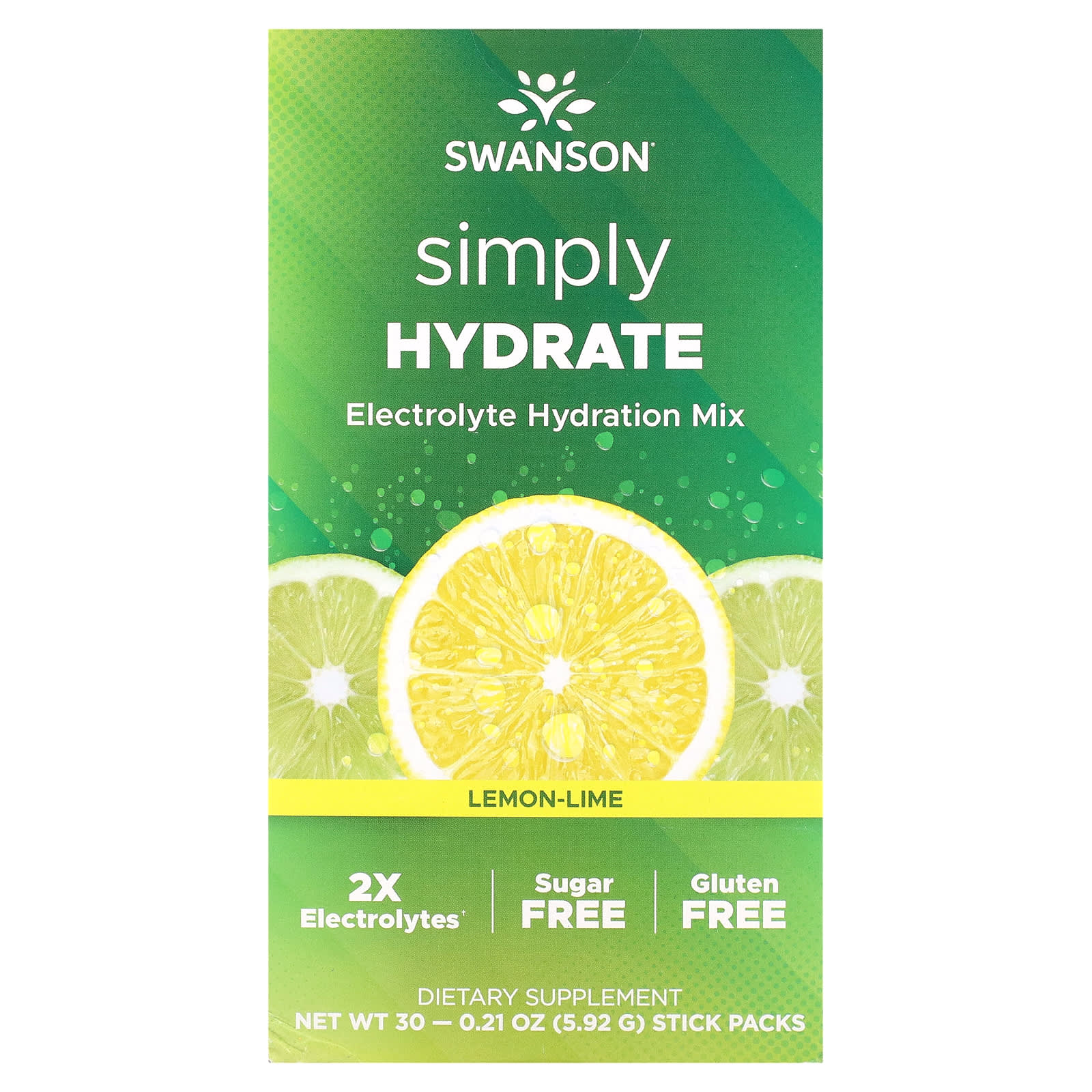 Swanson, Simply Hydrate, Electrolyte Hydration Mix, Lemon-Lime, 30 Stick Packs, 0.21 oz (5.92 g ...