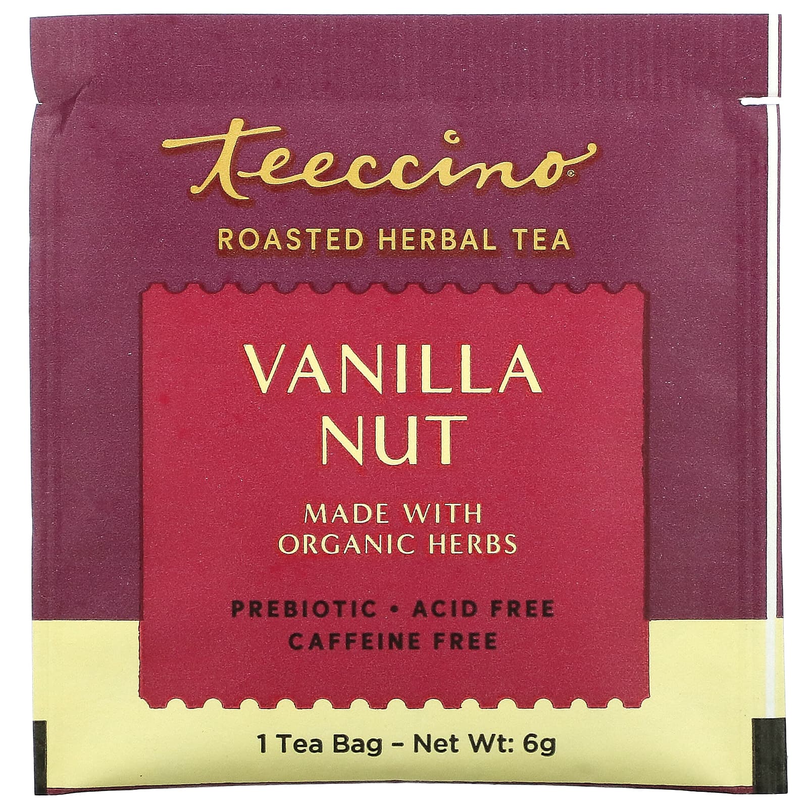 Teeccino, Roasted Herbal Tea, Vanilla Nut, Caffeine Free, 10 Tea Bags ...