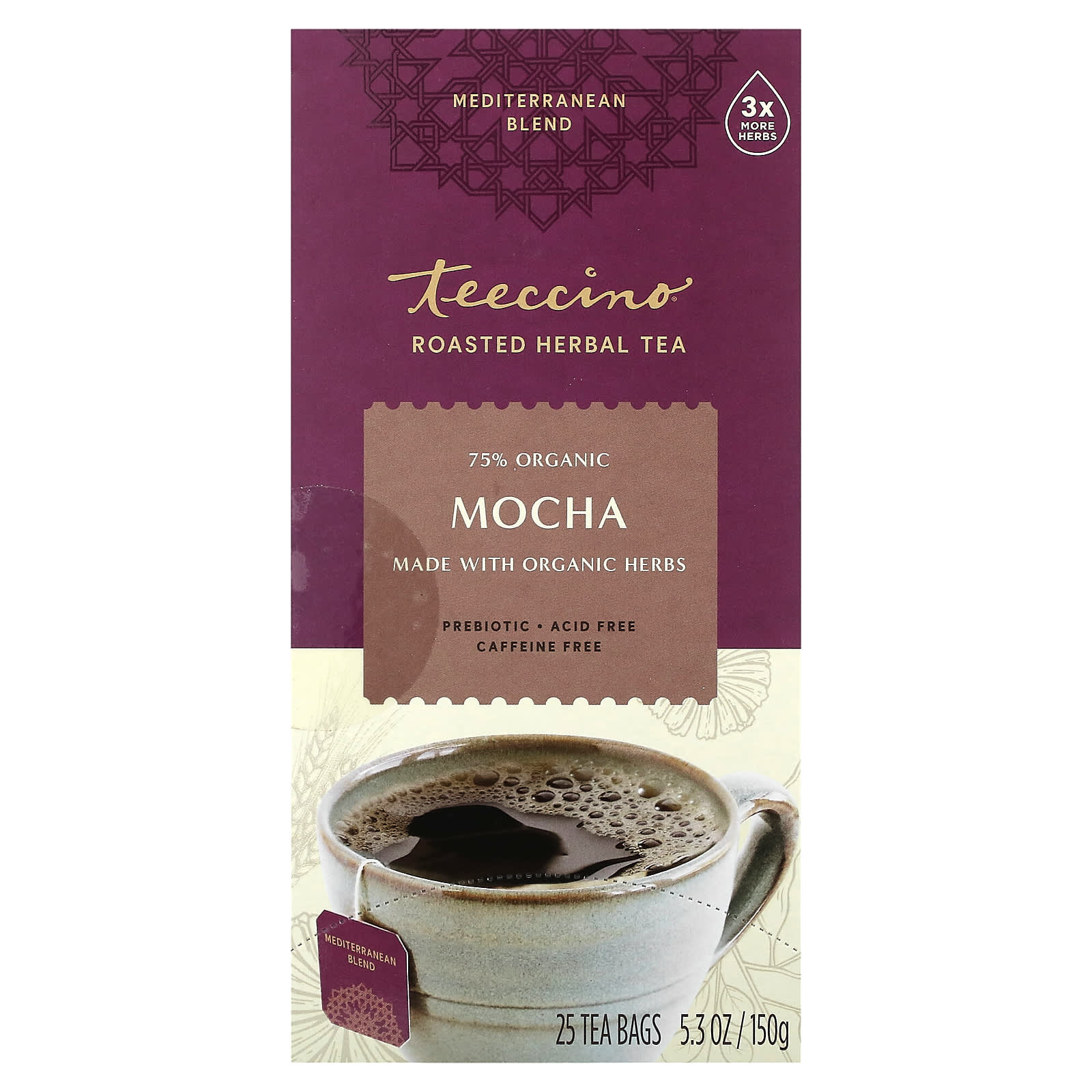 Teeccino, Roasted Herbal Tea, Mocha, Caffeine Free, 25 Tea Bags, 5.3 oz ...