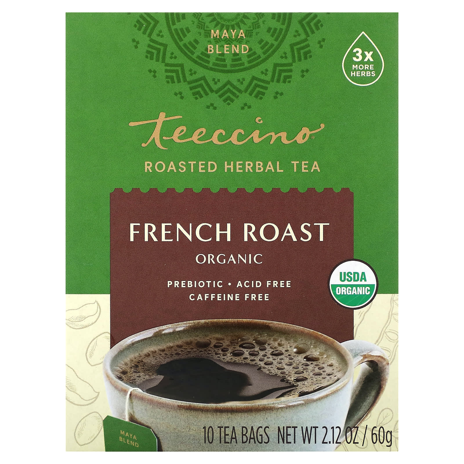 Teeccino, Organic Roasted Herbal Tea, French Roast, Caffeine Free, 10 ...