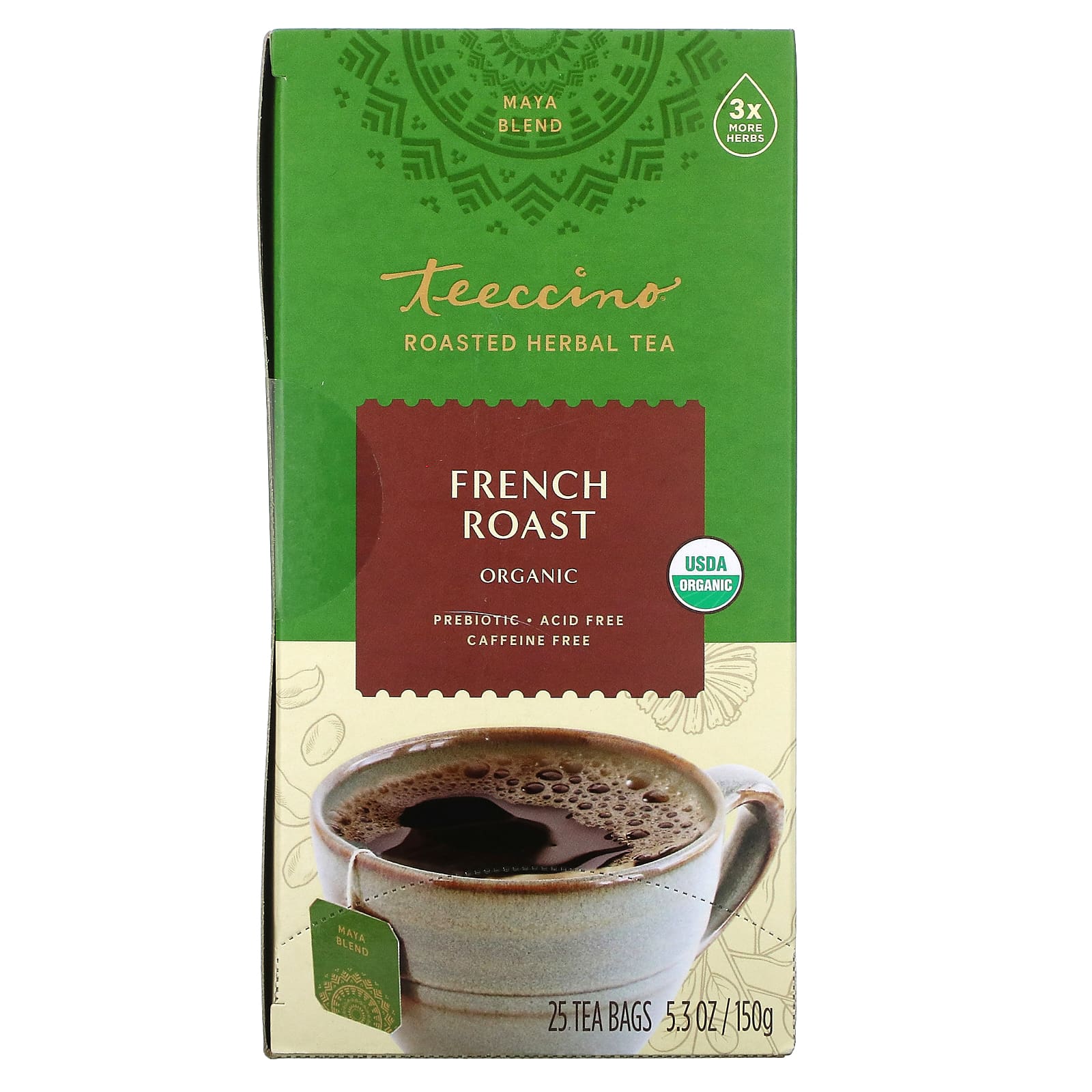Teeccino, Organic Roasted Herbal Tea, French Roast, Caffeine Free, 25 ...