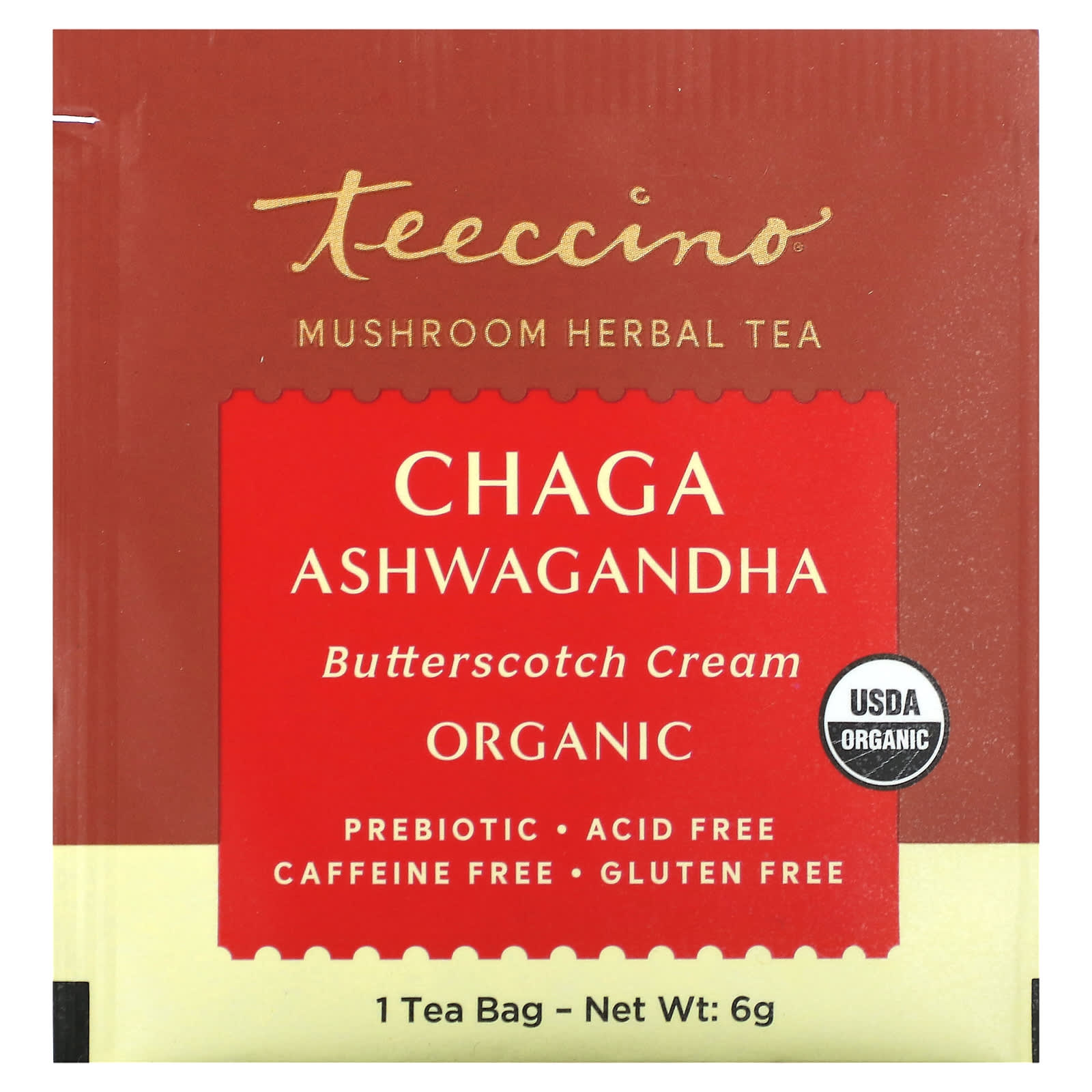 Teeccino, Organic Mushroom Herbal Tea, Chaga Ashwagandha, Butterscotch ...
