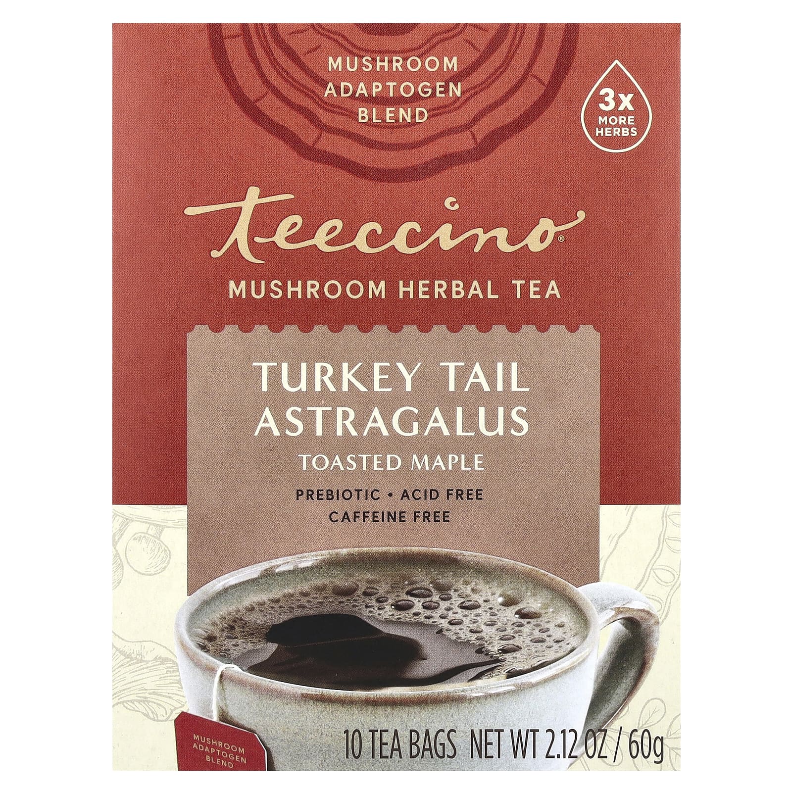 Teeccino, Mushroom Herbal Tea, Turkey Tail Astragalus, Toasted Maple ...
