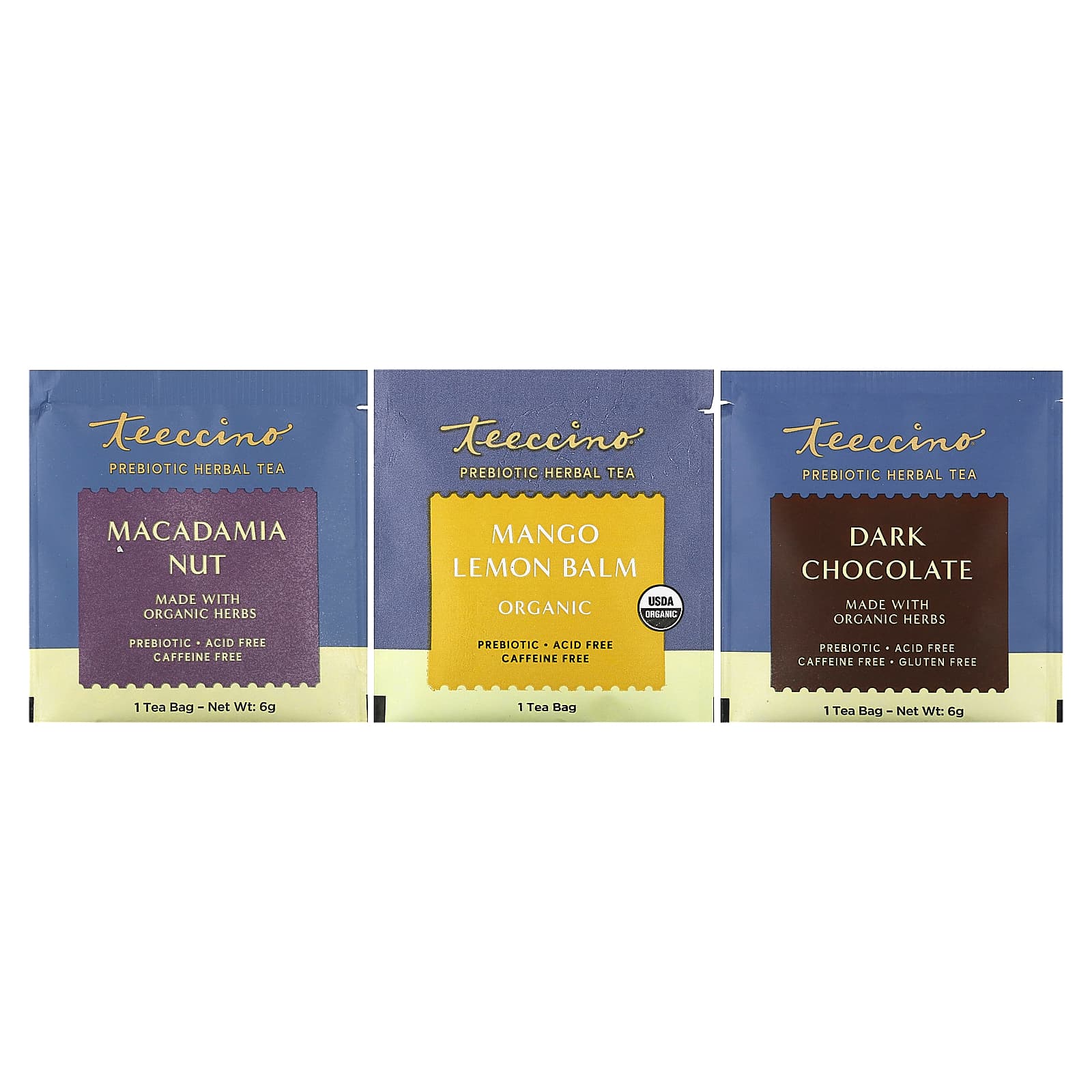 Teeccino, Prebiotic Herbal Tea Sampler, 3 Flavors, Caffeine Free, 12 ...
