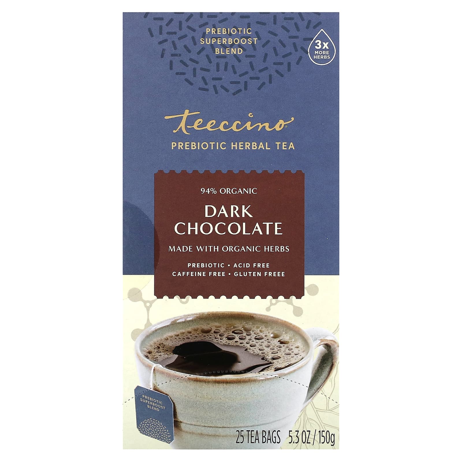Teeccino, Prebiotic Herbal Tea, Dark Chocolate, Caffeine Free, 25 Tea ...
