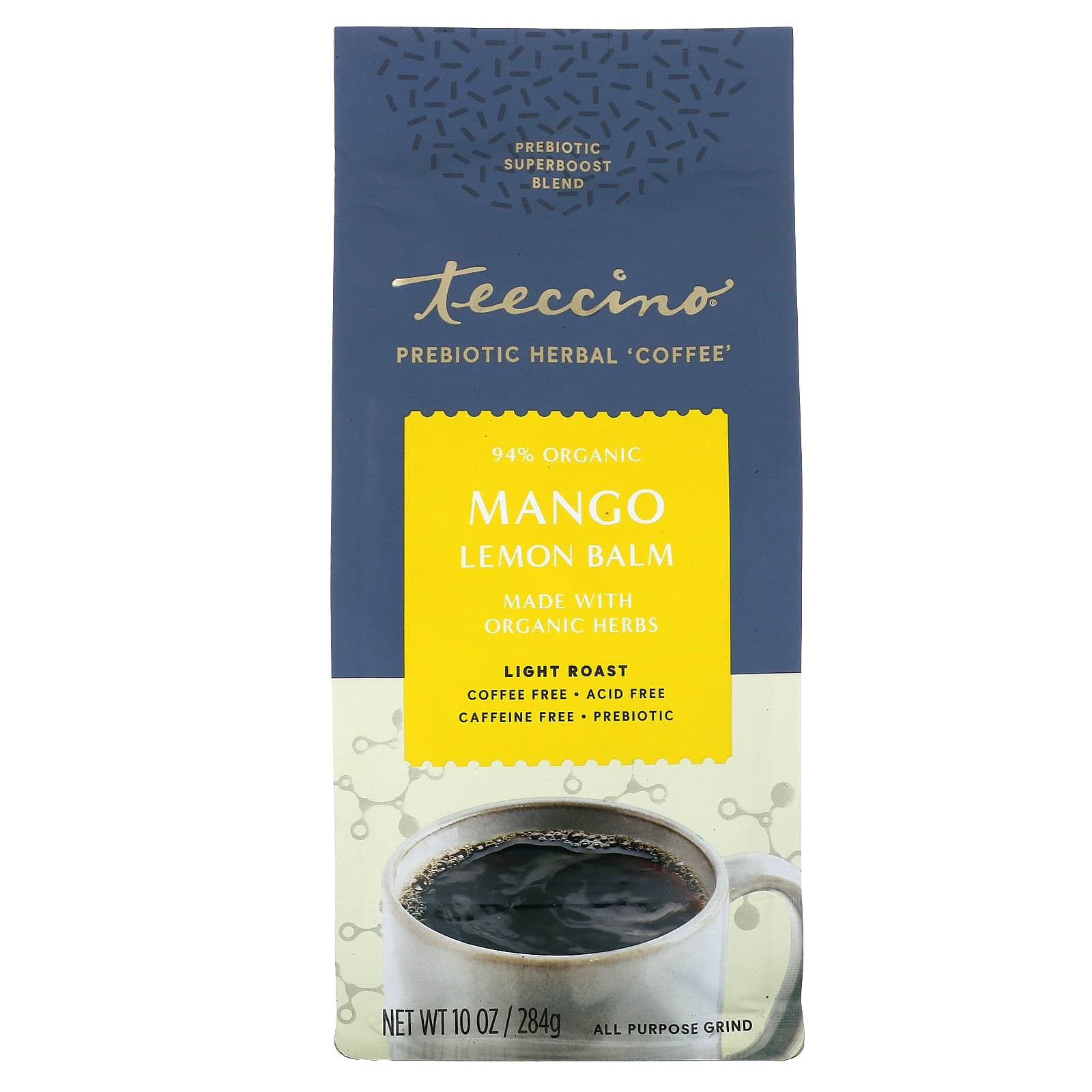 Teeccino, Prebiotic Herbal Coffee, Mango Lemon Balm, Light Roast ...