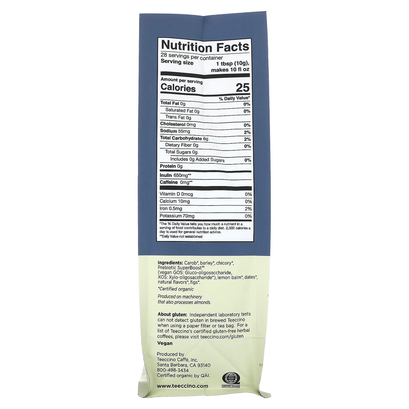 Teeccino, Prebiotic Herbal Coffee, Mango Lemon Balm, Light Roast ...