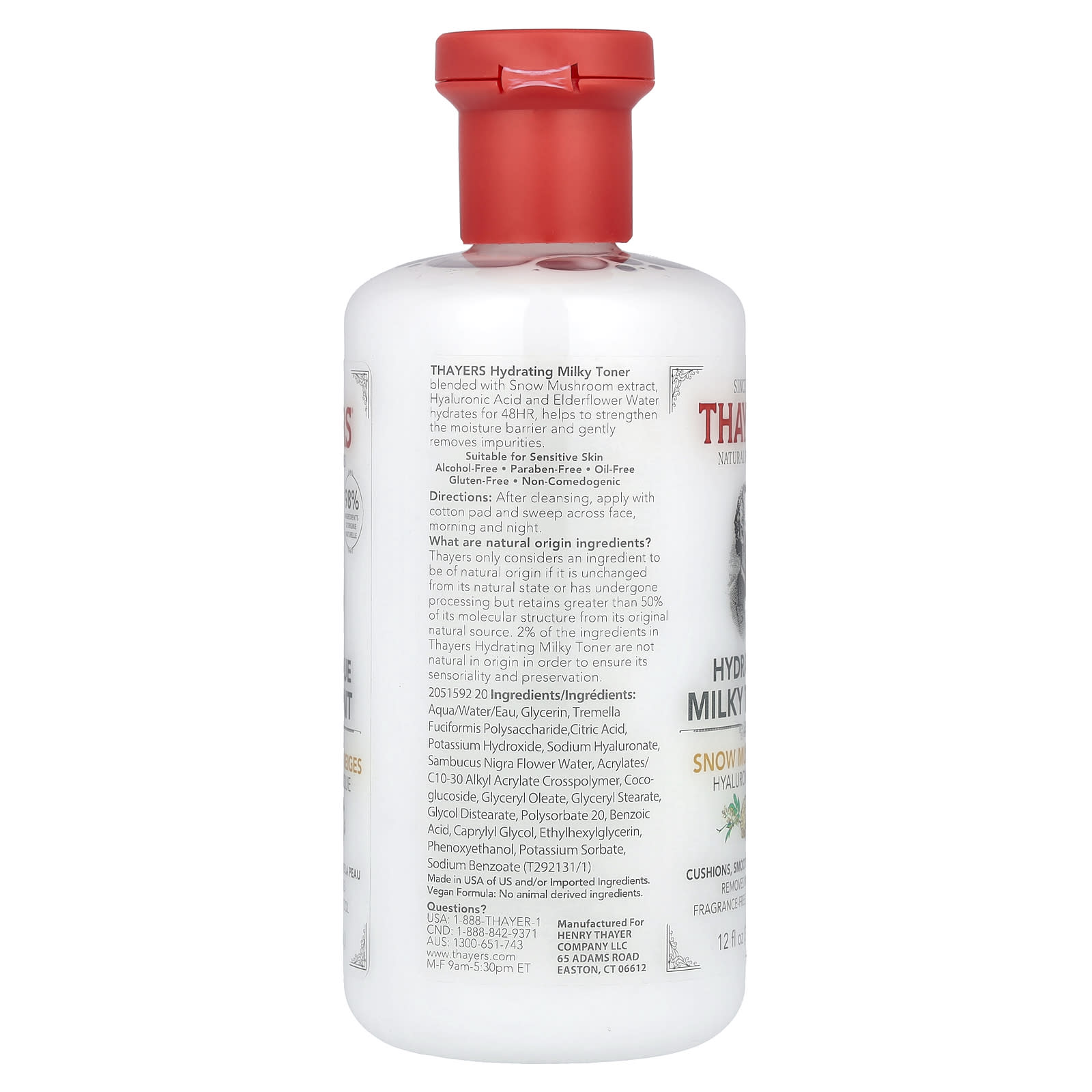 Thayers, Hydrating Milky Toner, Snow Mushroom, Alcohol-Free, Fragrance ...
