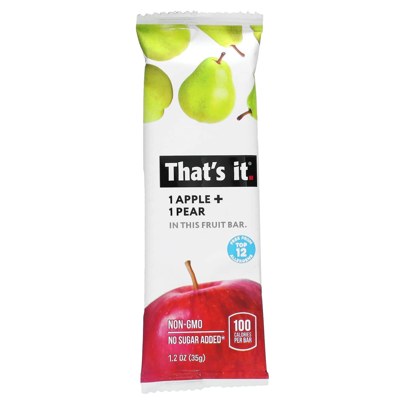 That's It, Fruit Bar, Apple + Pear, 12 Bars, 1.2 oz (35 g) Each