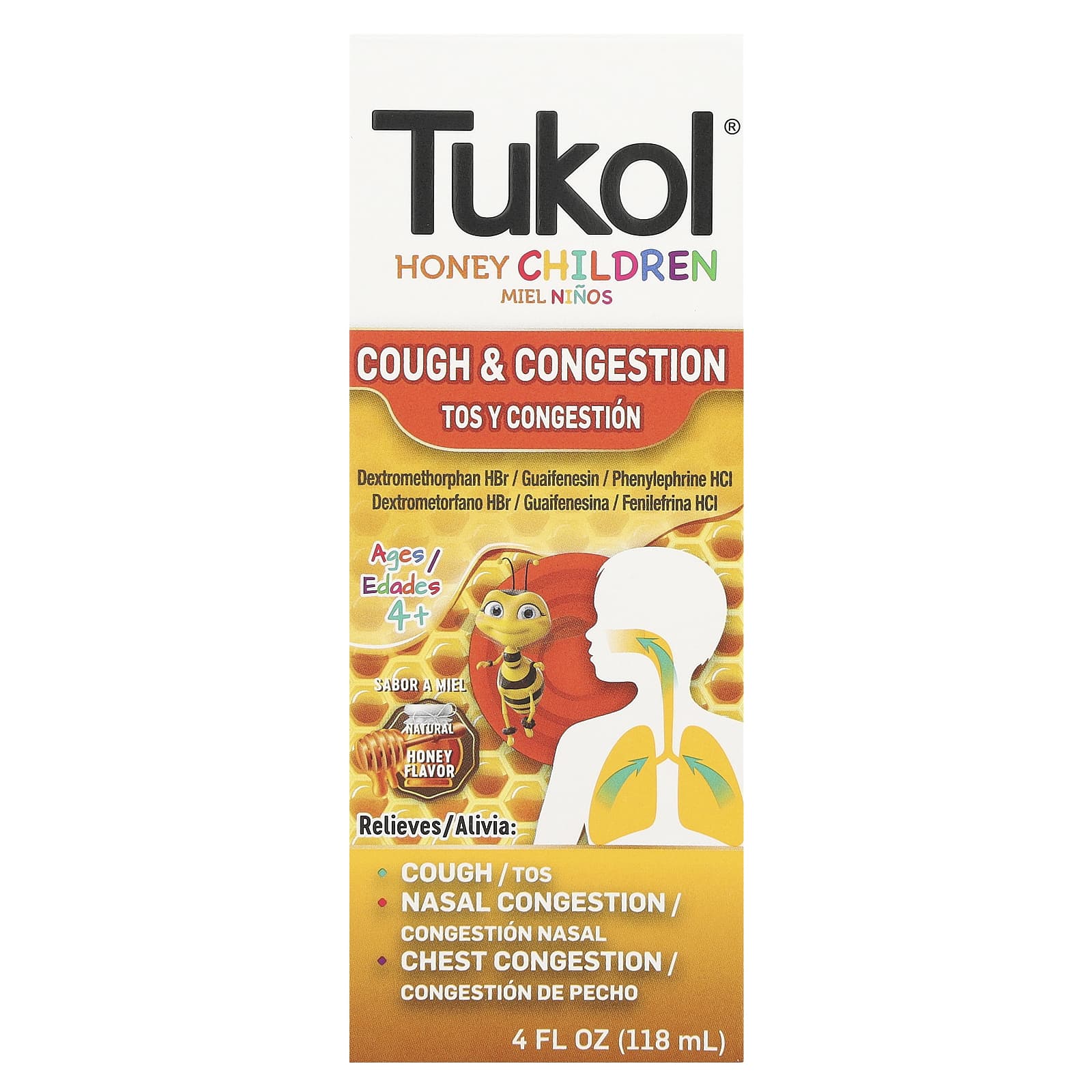 Tukol, Honey Children, Cough & Congestion, Ages 4+, Natural Honey, 4 fl ...