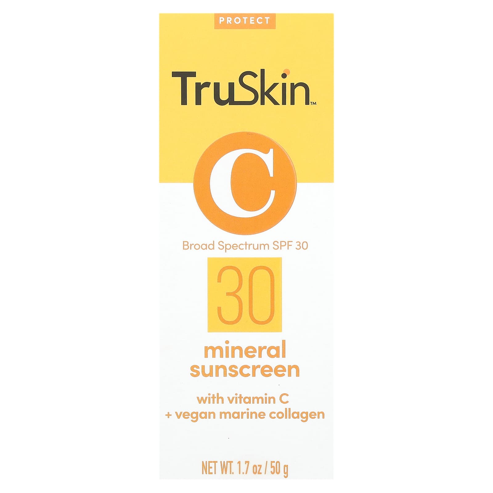 TruSkin, Mineral Sunscreen with Vitamin C + Vegan Marine Collagen, SPF ...
