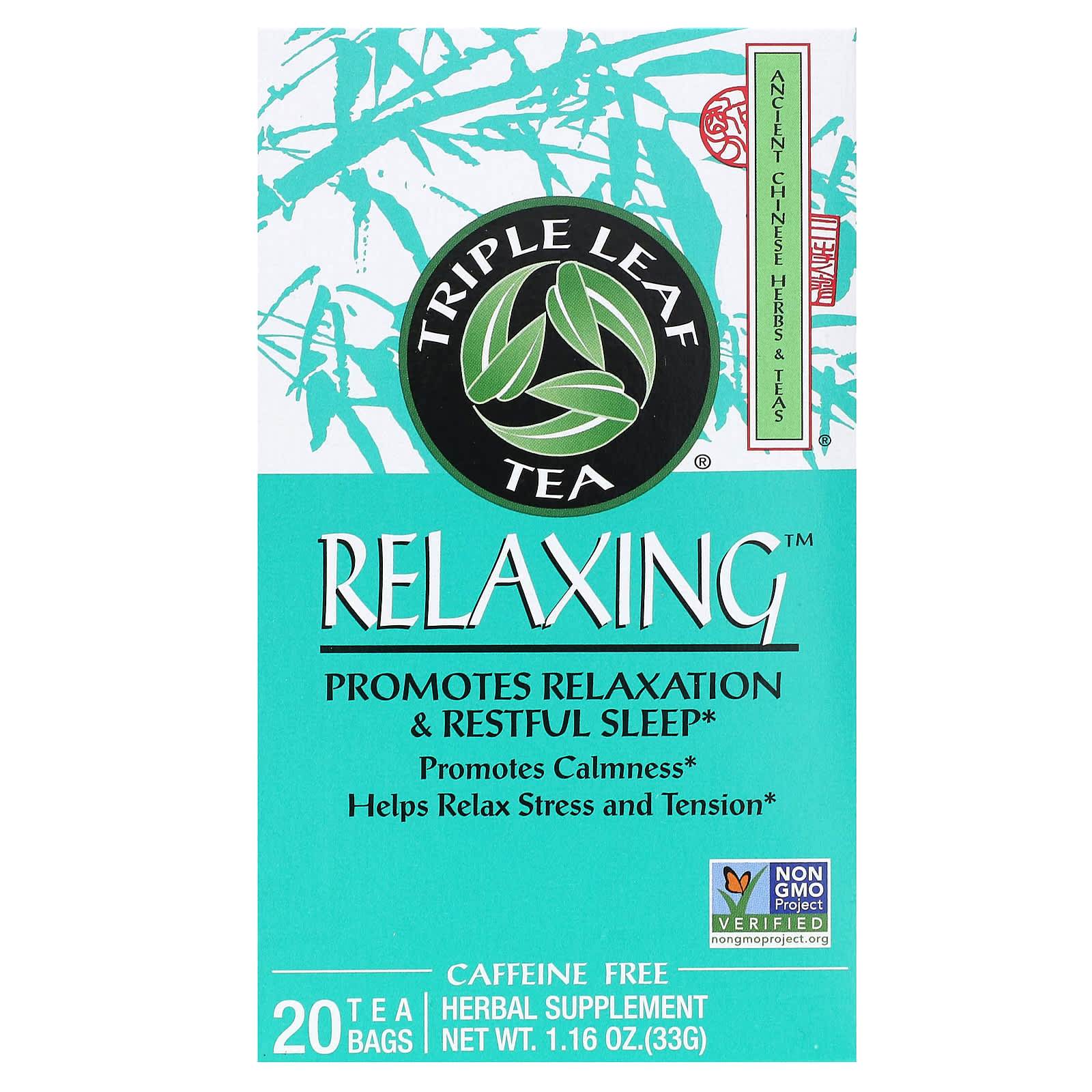 Triple Leaf Tea, Relaxing, Caffeine Free, 20 Tea Bags, 1.16 oz (33 g)