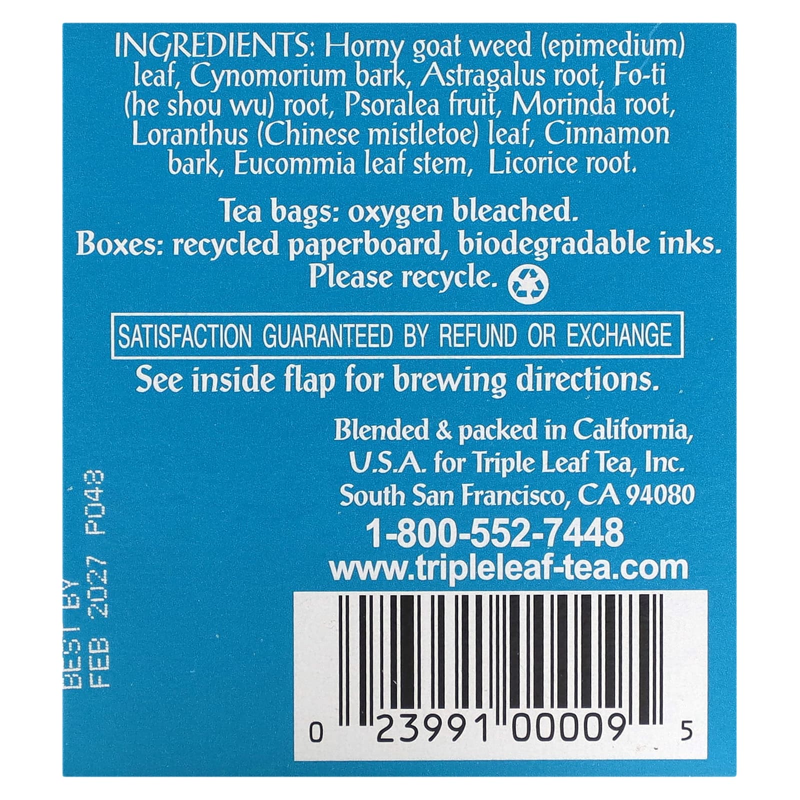 Triple Leaf Tea, Horny Goat Weed, Caffeine Free, 20 Tea Bags, 1.34 oz ...