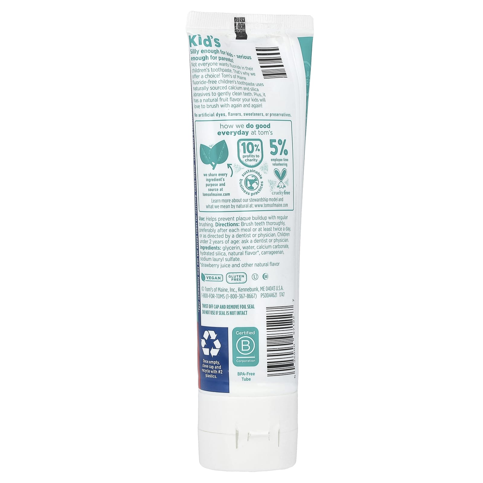 Tom's of Maine, Kid's Natural Toothpaste, Fluoride-Free, Ages 2+, Silly ...