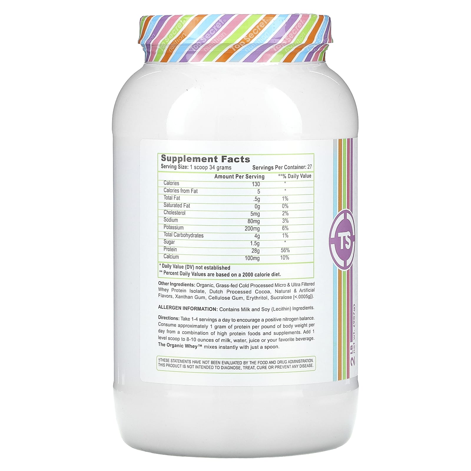 Top Secret Nutrition, The Organic Whey, Chocolate Fudge Milkshake , 2 ...