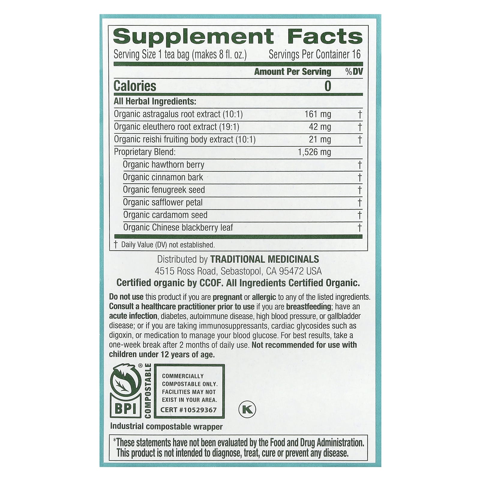 Traditional Medicinals, Organic Stress Ease Immune, Reishi Warming ...