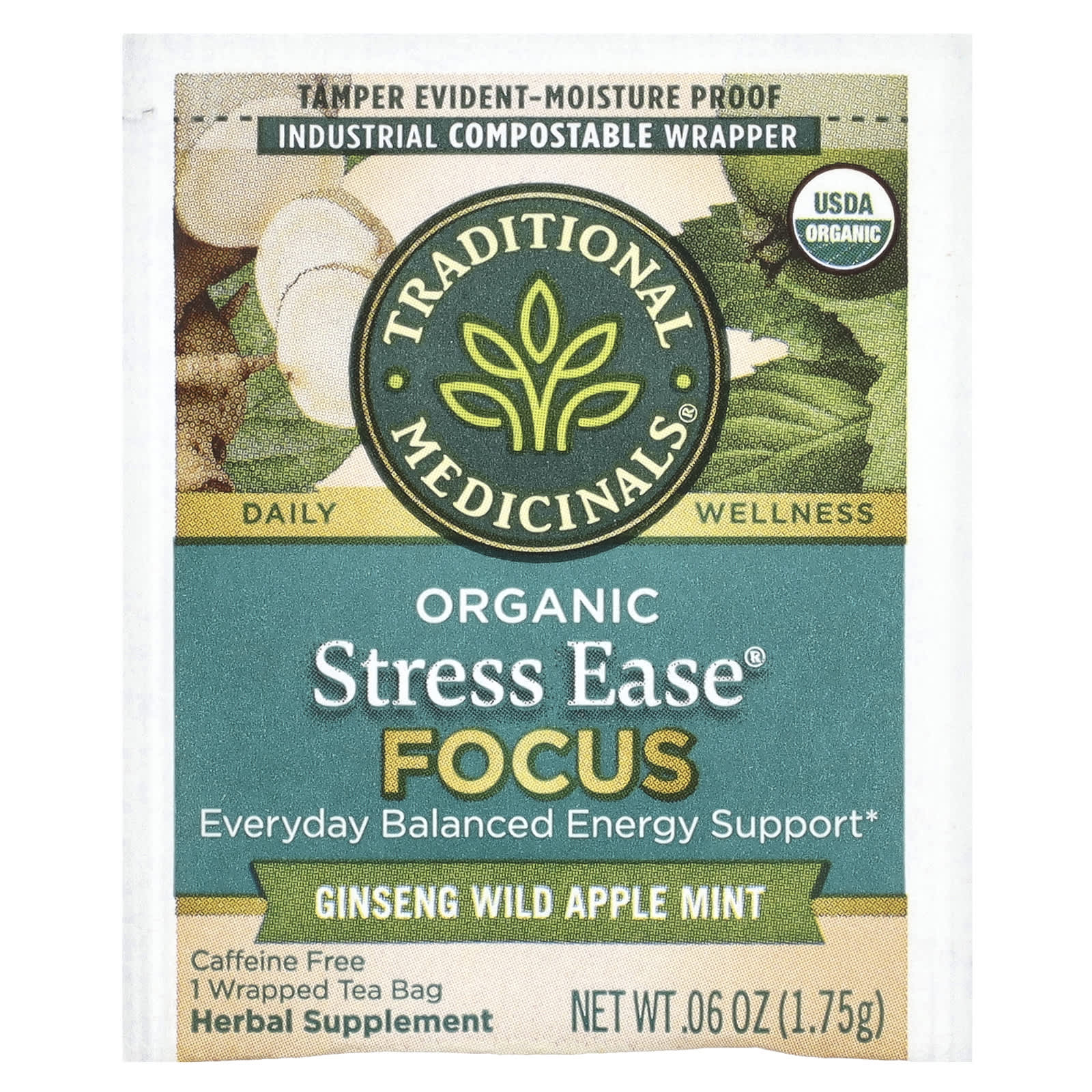 Traditional Medicinals, Organic Stress Ease Focus, Ginseng Wild Apple ...