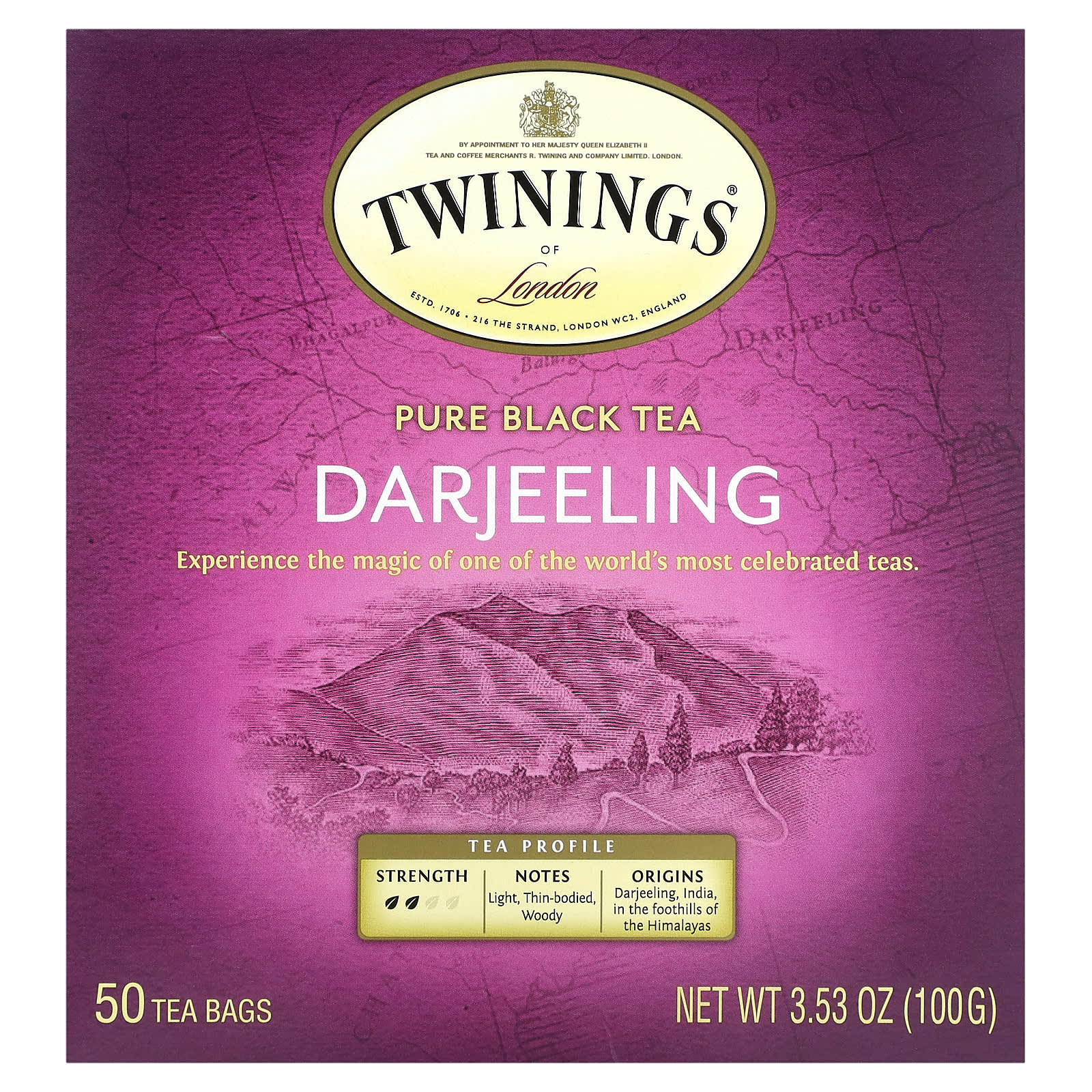 Twinings, Pure Black Tea, Darjeeling, 50 Tea Bags, 3.53 oz (100 g)