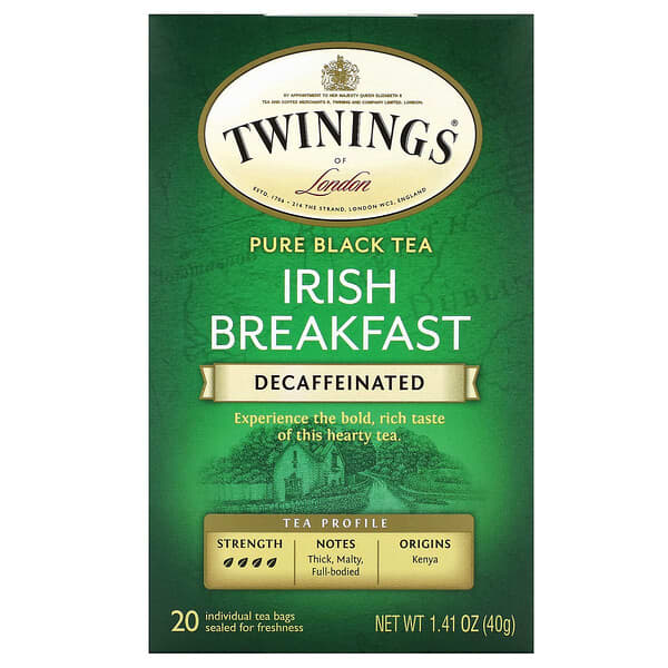 Twinings, Pure Black Tea, Irish Breakfast, Decaffeinated, 20 Tea Bags ...