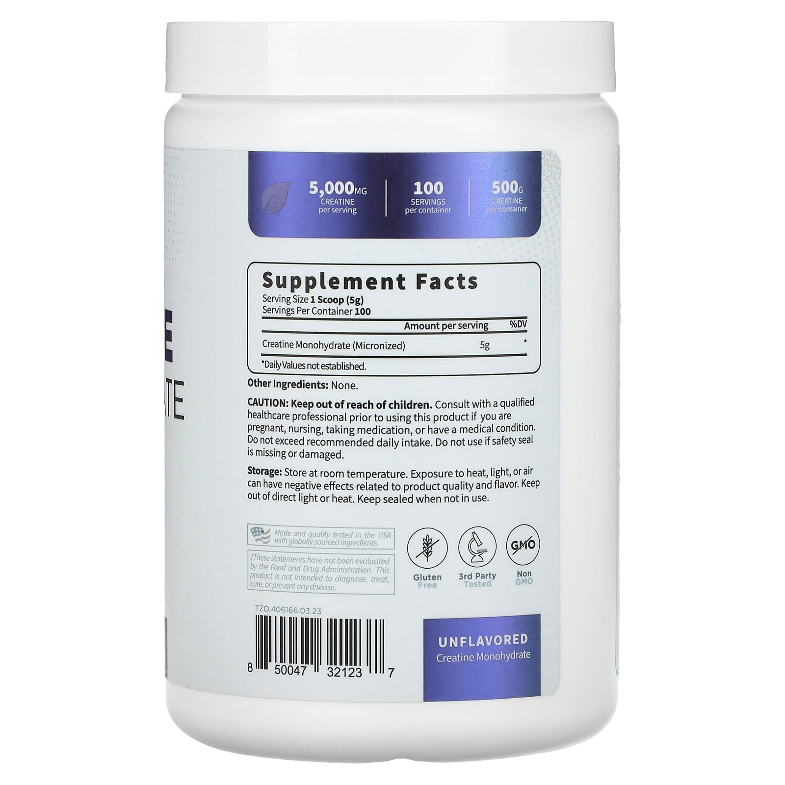 TypeZero, Clean, Creatine Monohydrate, Unflavored, 5,000 mg, 17.6 oz ...