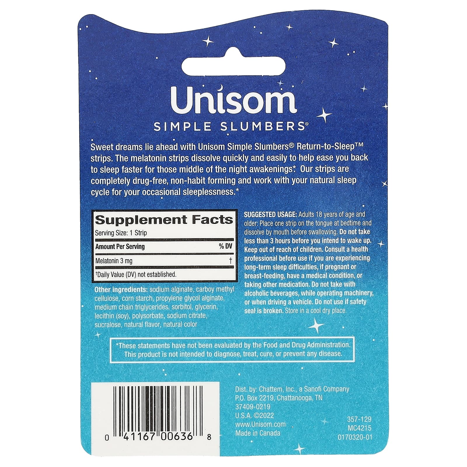 Unisom, Simple Slumbers, Return-To-Sleep, Melatonin Strips, Cool Mint ...