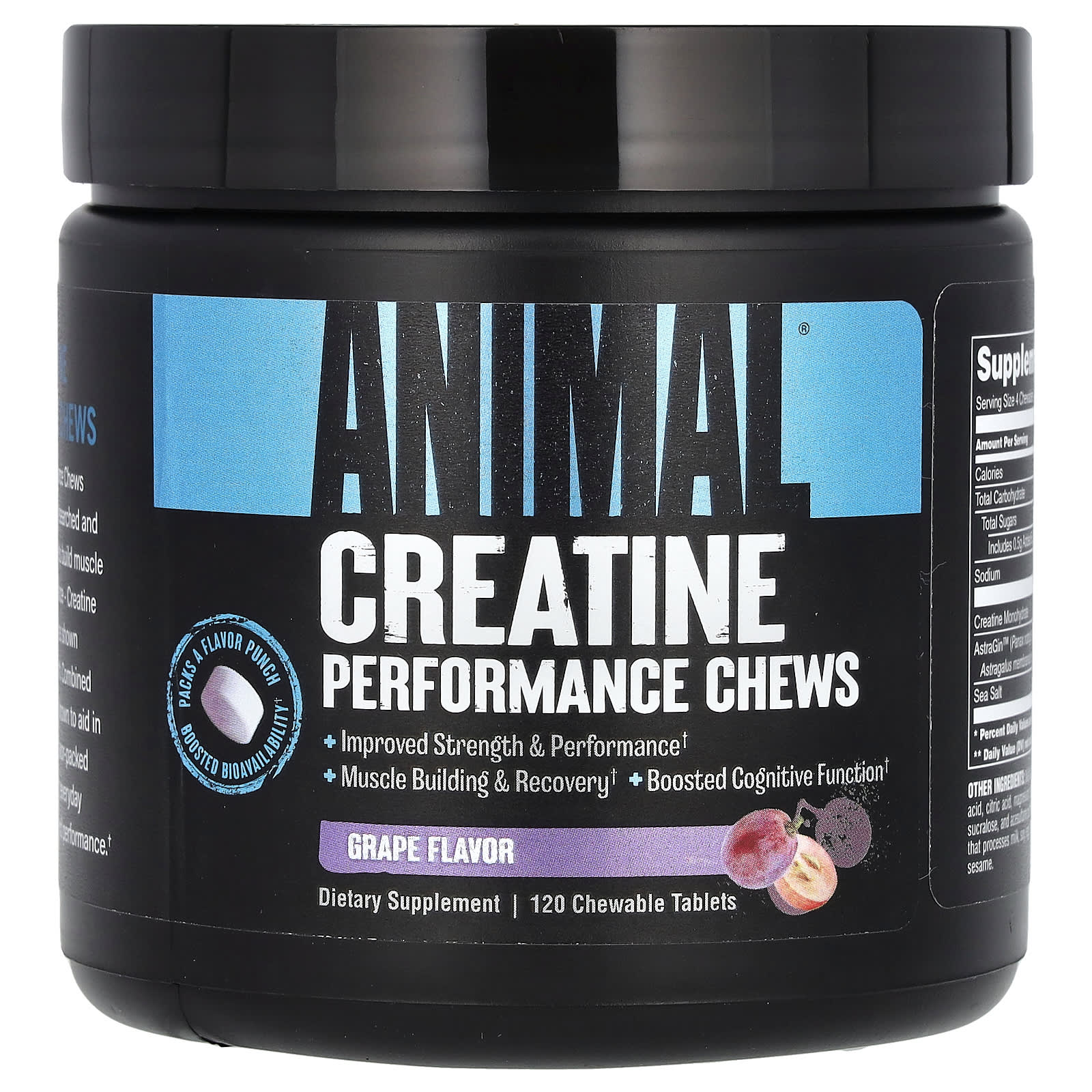 Animal, Creatine, Performance Chews, Grape, 120 Chewable Tablets