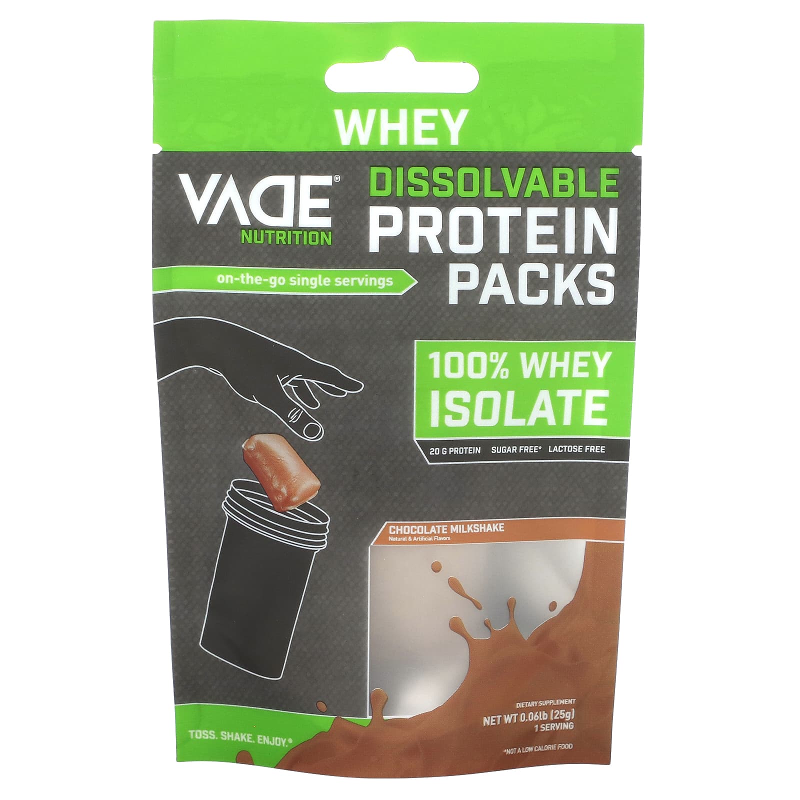 Vade Nutrition, Dissolvable Protein Packs, 100% Whey Isolate, Chocolate ...