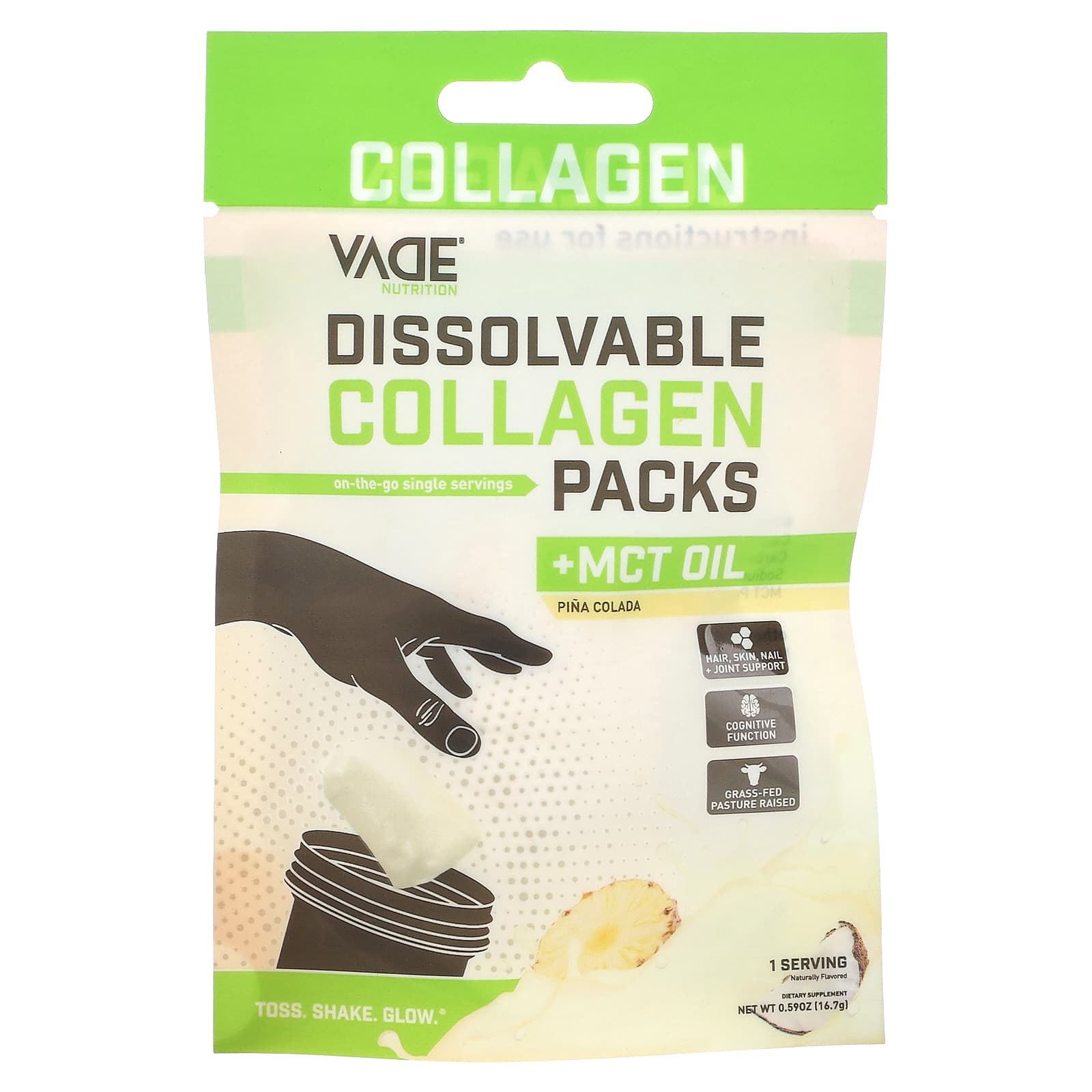 Vade Nutrition, Dissolvable Collagen Packs, + MCT Oil, Pina Colada, 0. ...