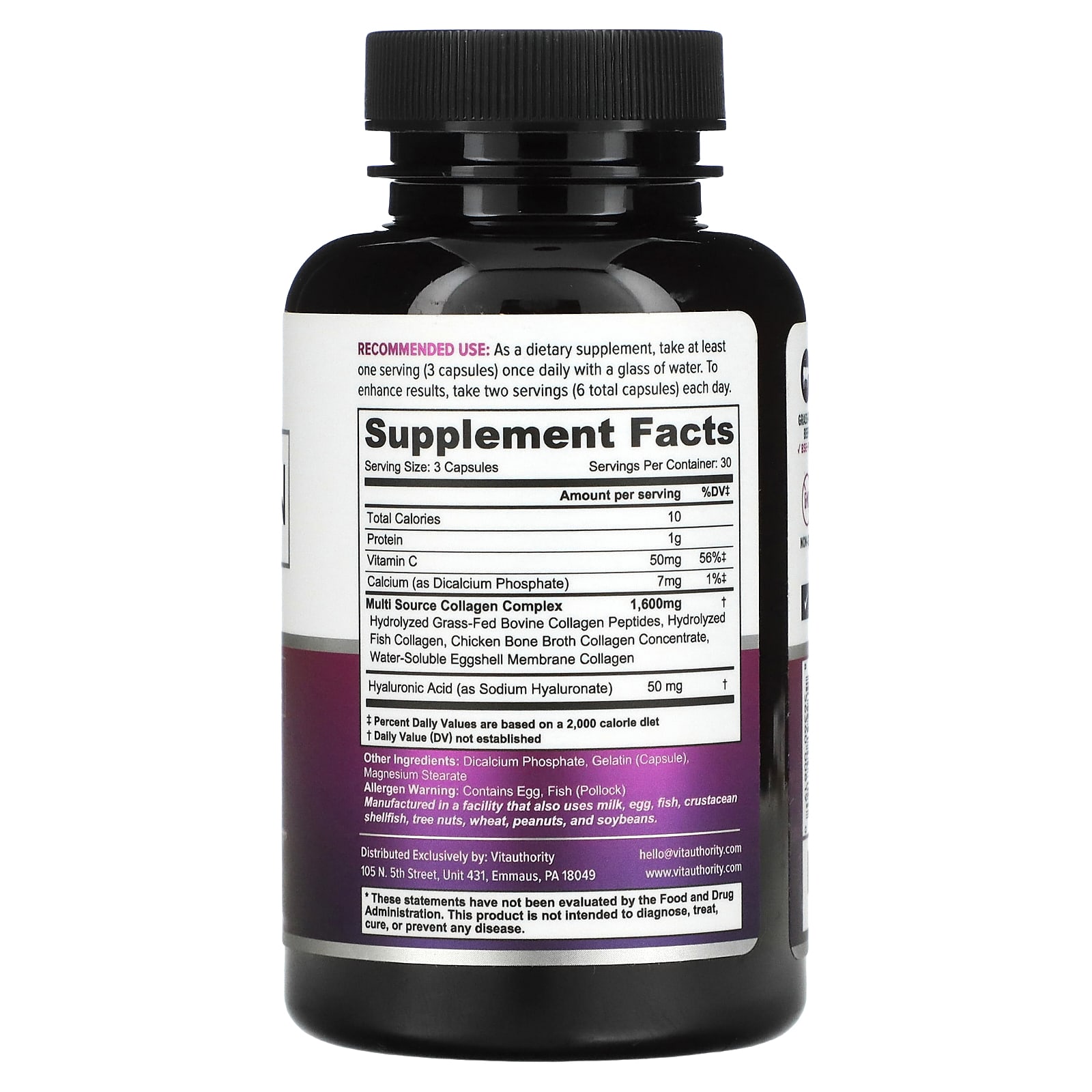 Vitauthority, Multi Collagen Capsules Plus Vitamin C, Hyaluronic Acid ...