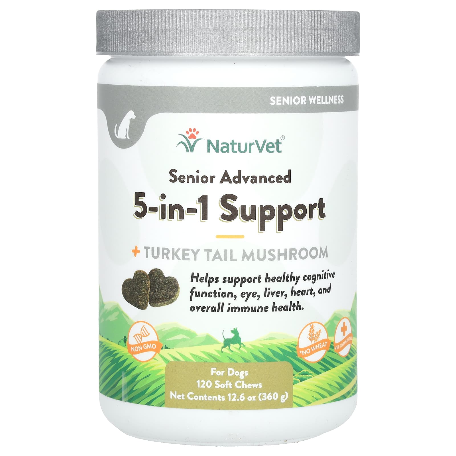 NaturVet, Senior Advanced 5-in-1 Support + Tail Mushroom, For Dogs, 120 ...