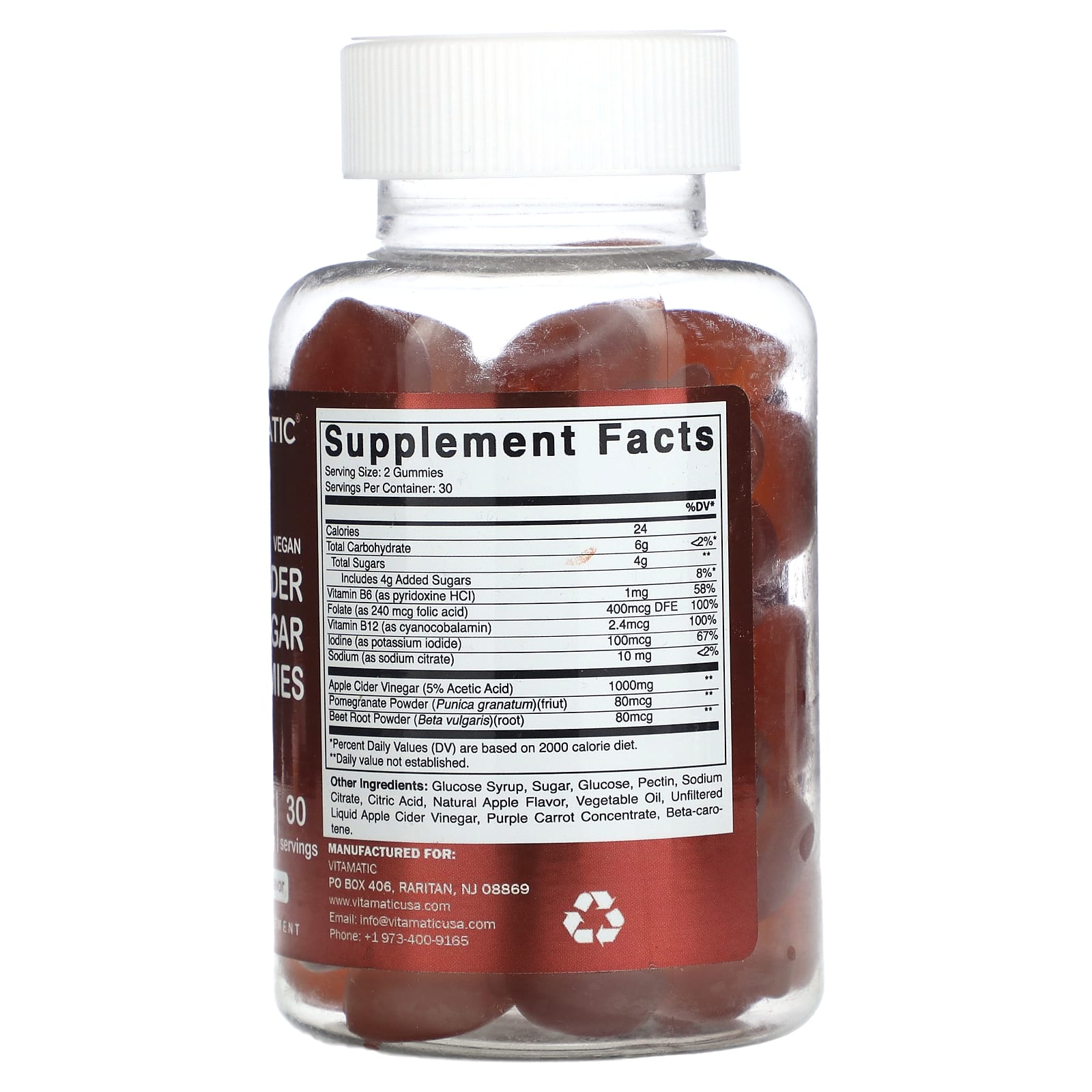 Vitamatic, Vegan Apple Cider Vinegar, Natural Apple, 1,000 mg, 60 Gummies (500 mg per Gummy)