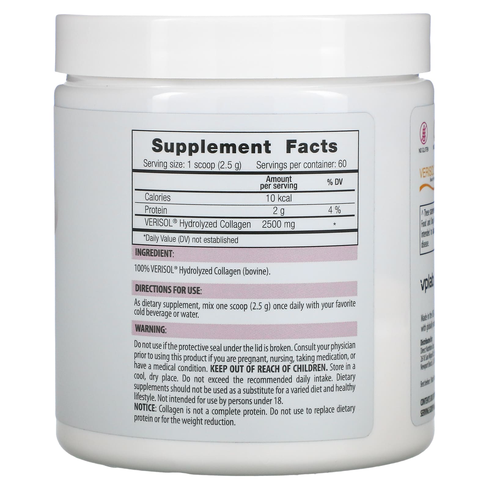 Vplab, Ultra Women's Beauty Collagen Peptides, Unflavored, 2,500 mg, 5. ...