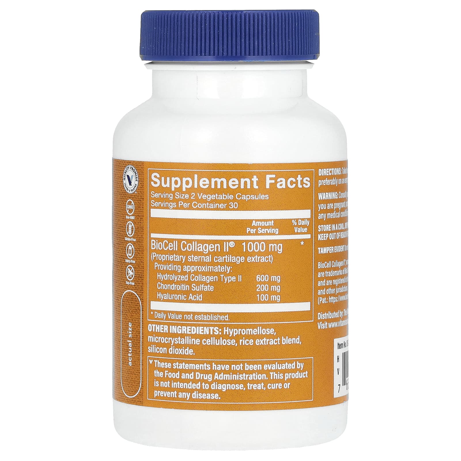 The Vitamin Shoppe, BioCell Collagen II With Hyaluronic Acid, 60 ...