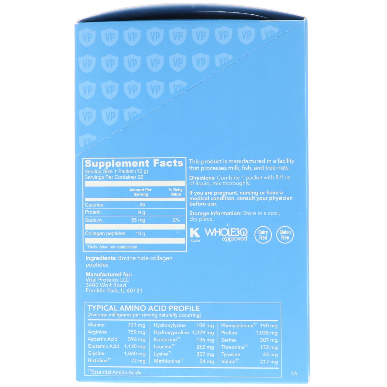 Vital Proteins, Collagen Peptides, Unflavored, 20 Packets, 0.35 oz (10 ...