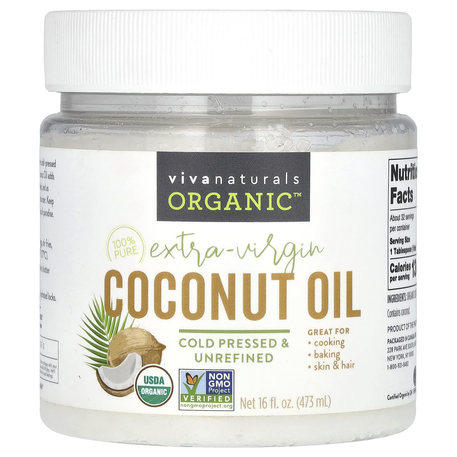 Viva Naturals, Organic Extra-Virgin Coconut Oil, 16 fl oz (473 ml)