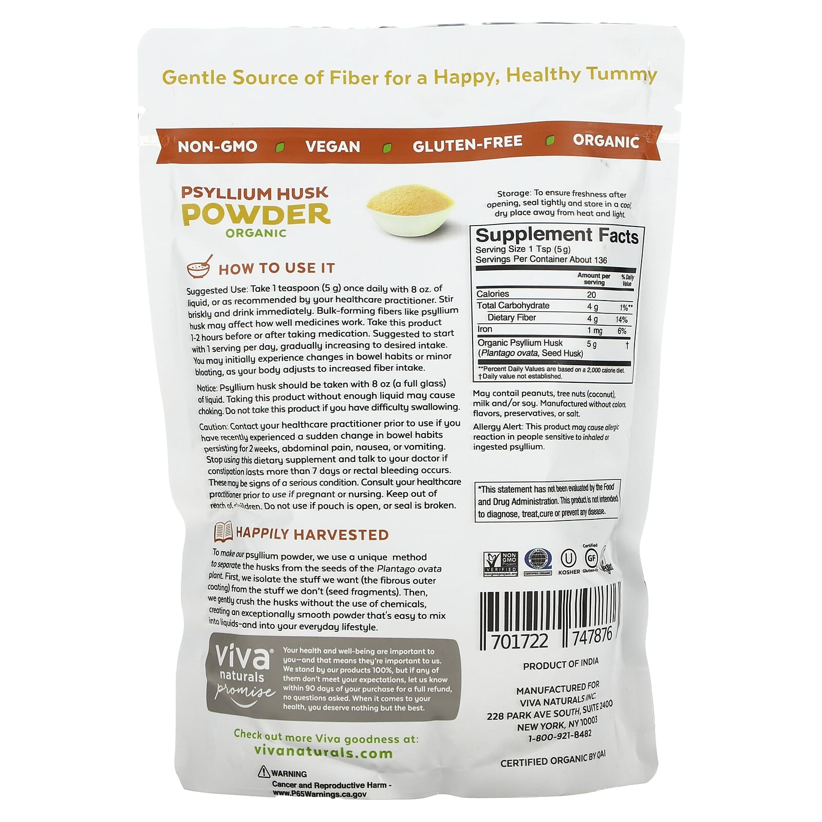 Viva Naturals, Organic Psyllium Husk Powder, 24 oz (680 g)