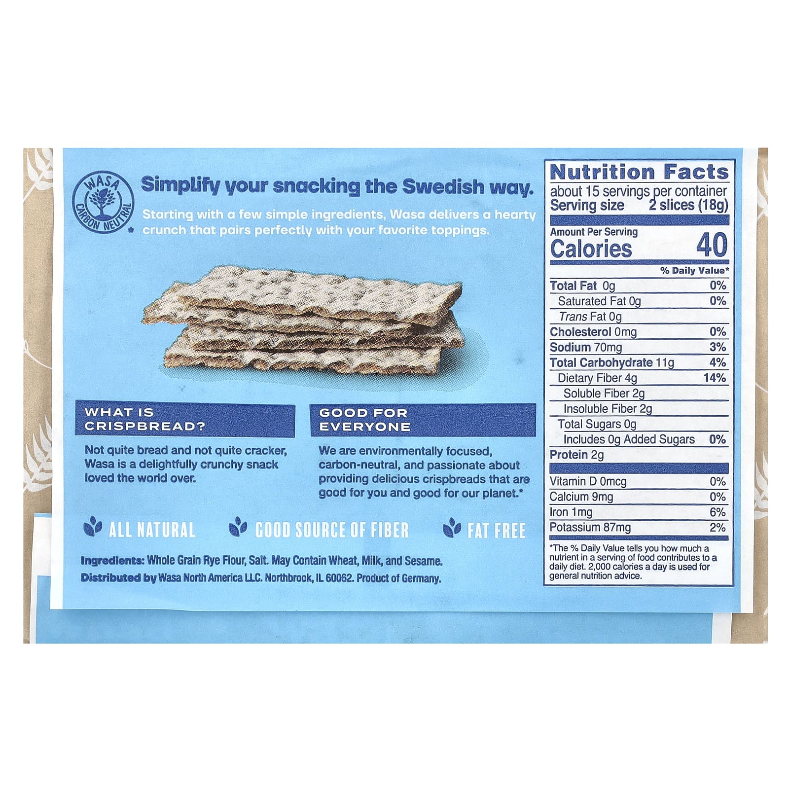 Wasa Flatbread, Crispbread, Light Rye, 9.5 oz (270 g)