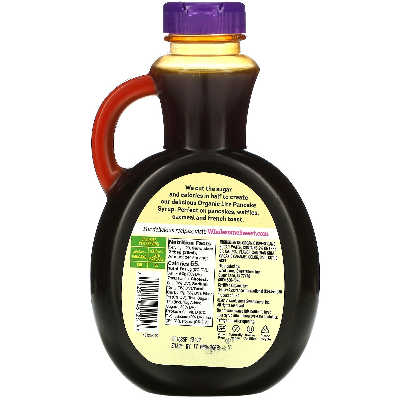 Wholesome Sweeteners, Organic Pancake Syrup, Lite, 20 fl oz (591 ml)