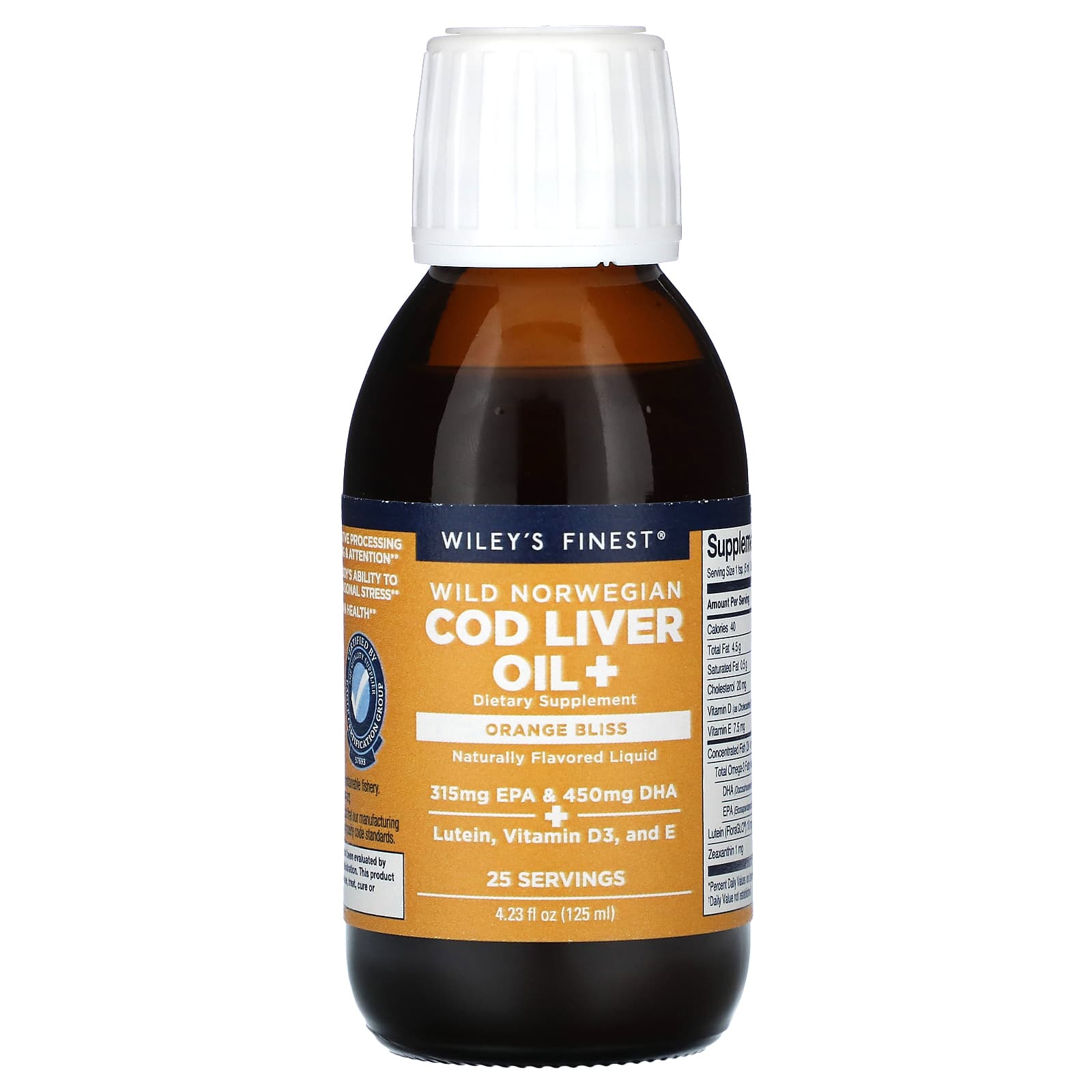 Wiley's Finest, Wild Norwegian Cod Liver Oil +, Orange Bliss, 4.23 fl ...