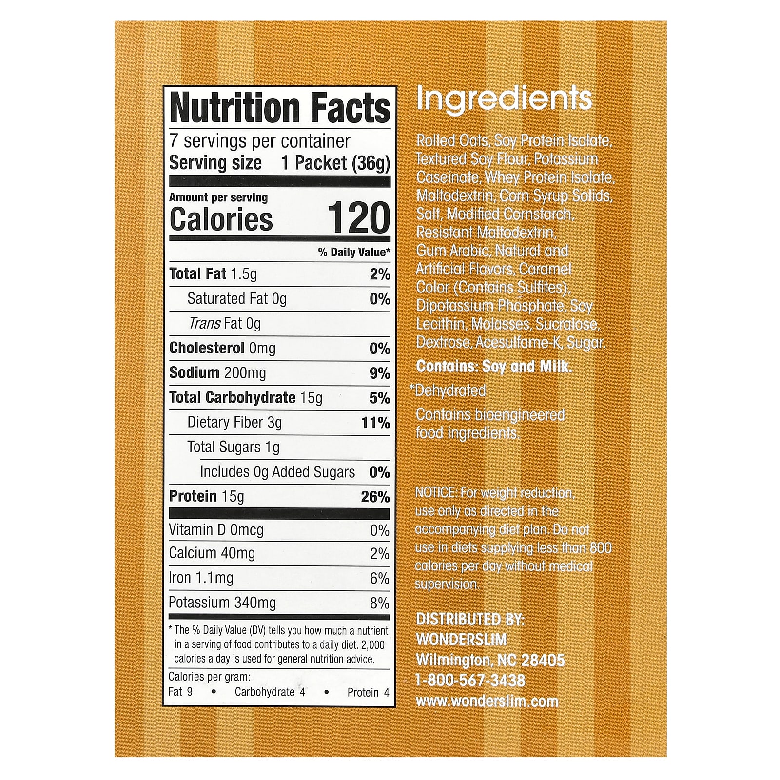 WonderSlim, Protein Oatmeal, Maple Brown Sugar, 7 Packet, 36 g Each