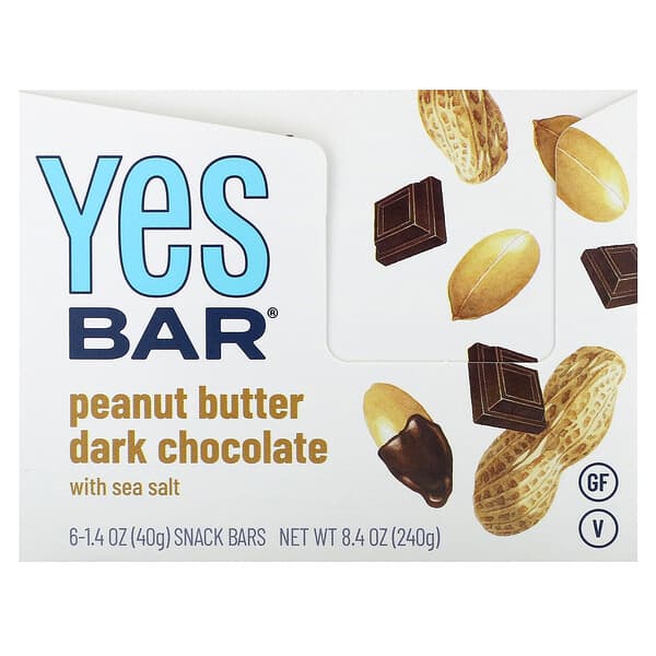 Yes Bar, Snack Bar, Peanut Butter Dark Chocolate with Sea Salt, 6 Bars ...