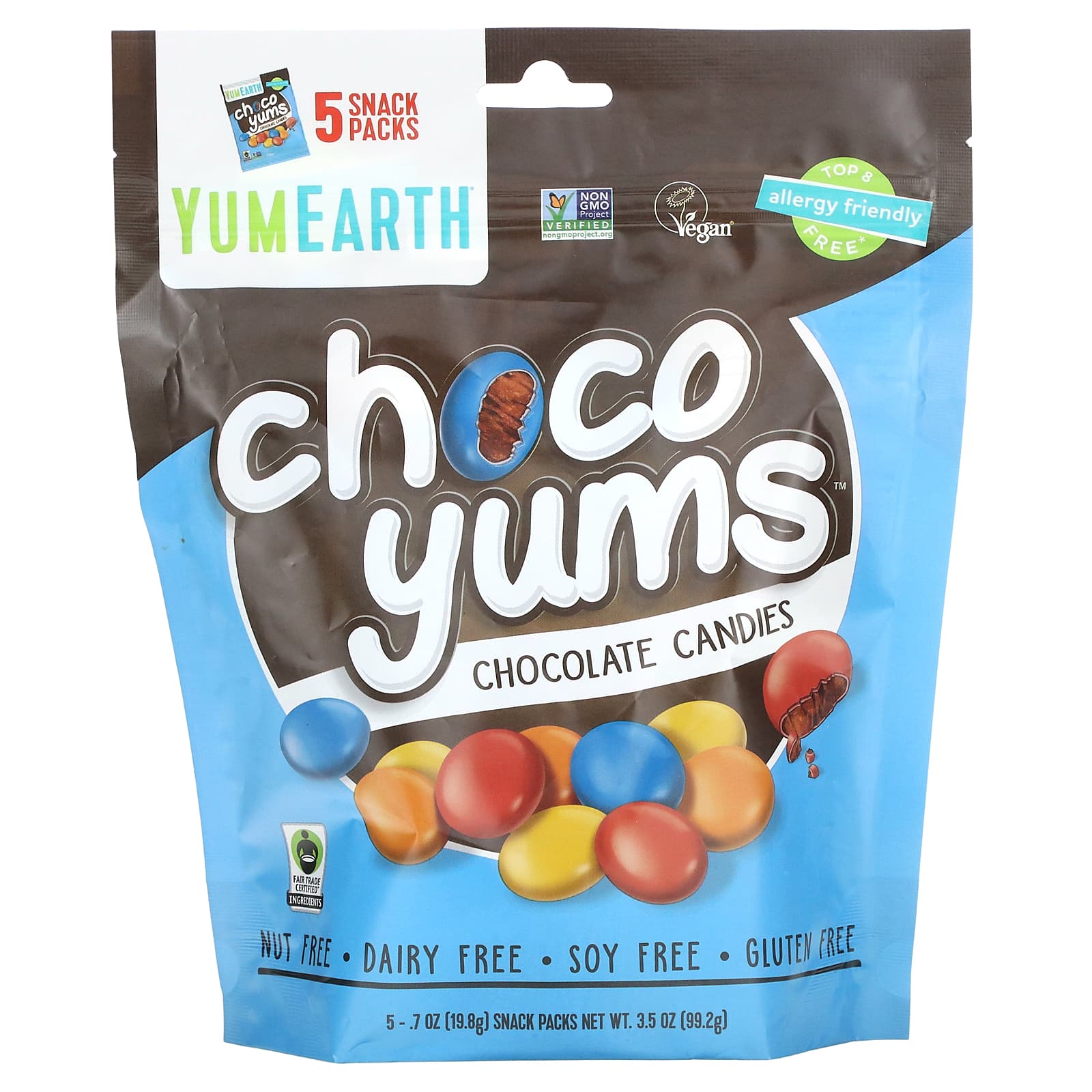YumEarth, Choco Yums, Chocolate Candies, 5 Snack Packs, 0.7 oz (19.8 g ...