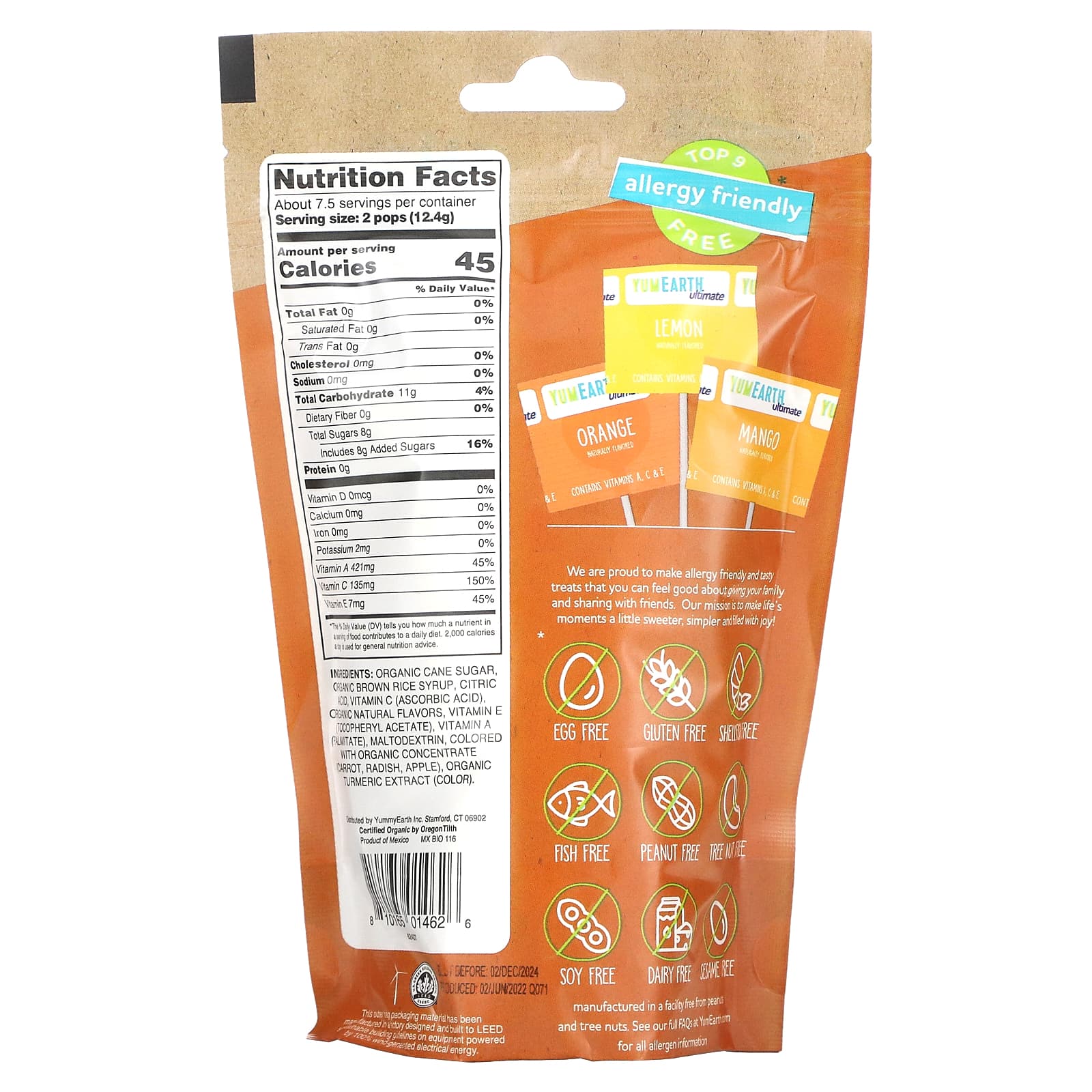 YumEarth, Ultimate, Organic Anti-Oxidant Lollipops, Mango, Orange ...