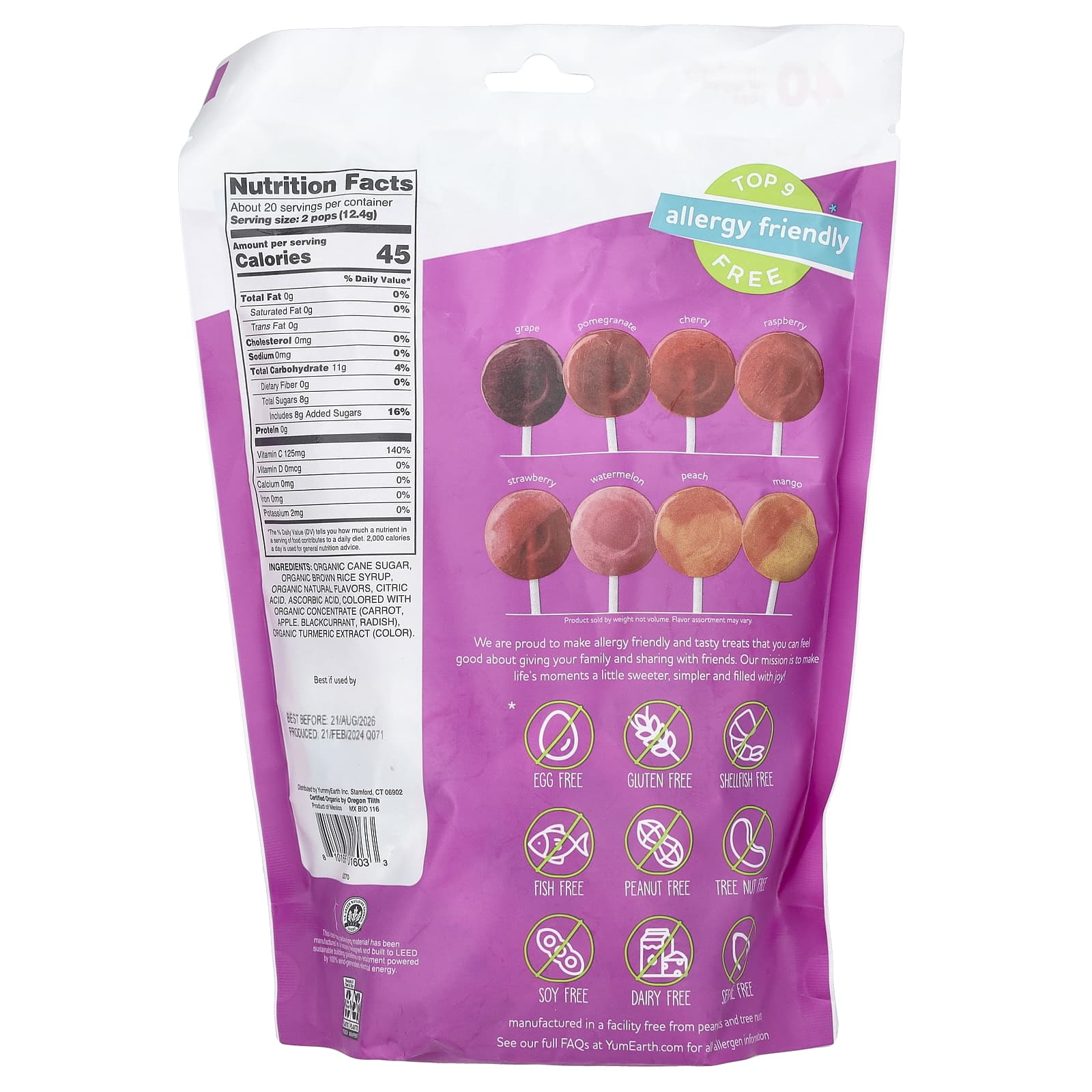 YumEarth, Organic Vitamin C Pops, Assorted, 40 Individually Wrapped ...