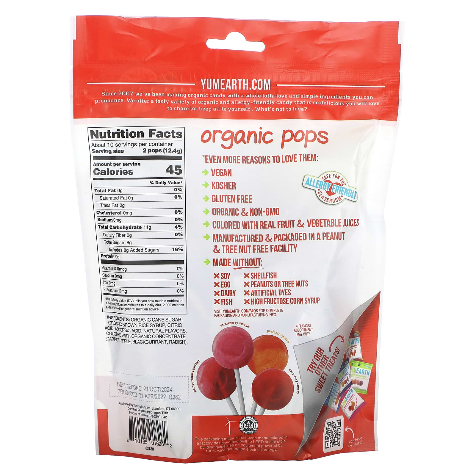 YumEarth, Organic Pops, Assorted Flavors, 20 Pops, 4.3 oz (124 g)