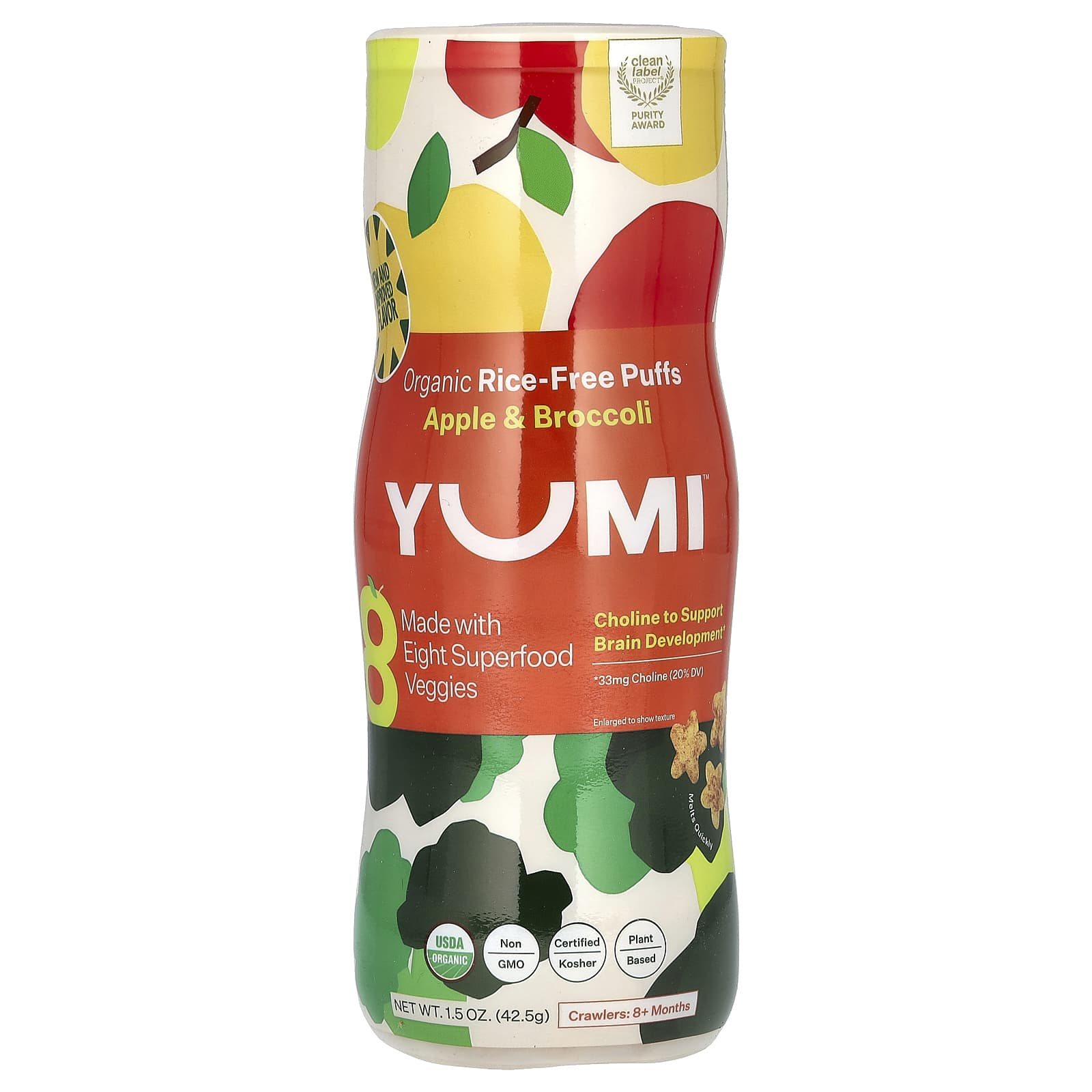 Yumi, Organic Rice-Free Puffs, 8+ Months, Apple & Broccoli, 1.5 oz (42.5 g)